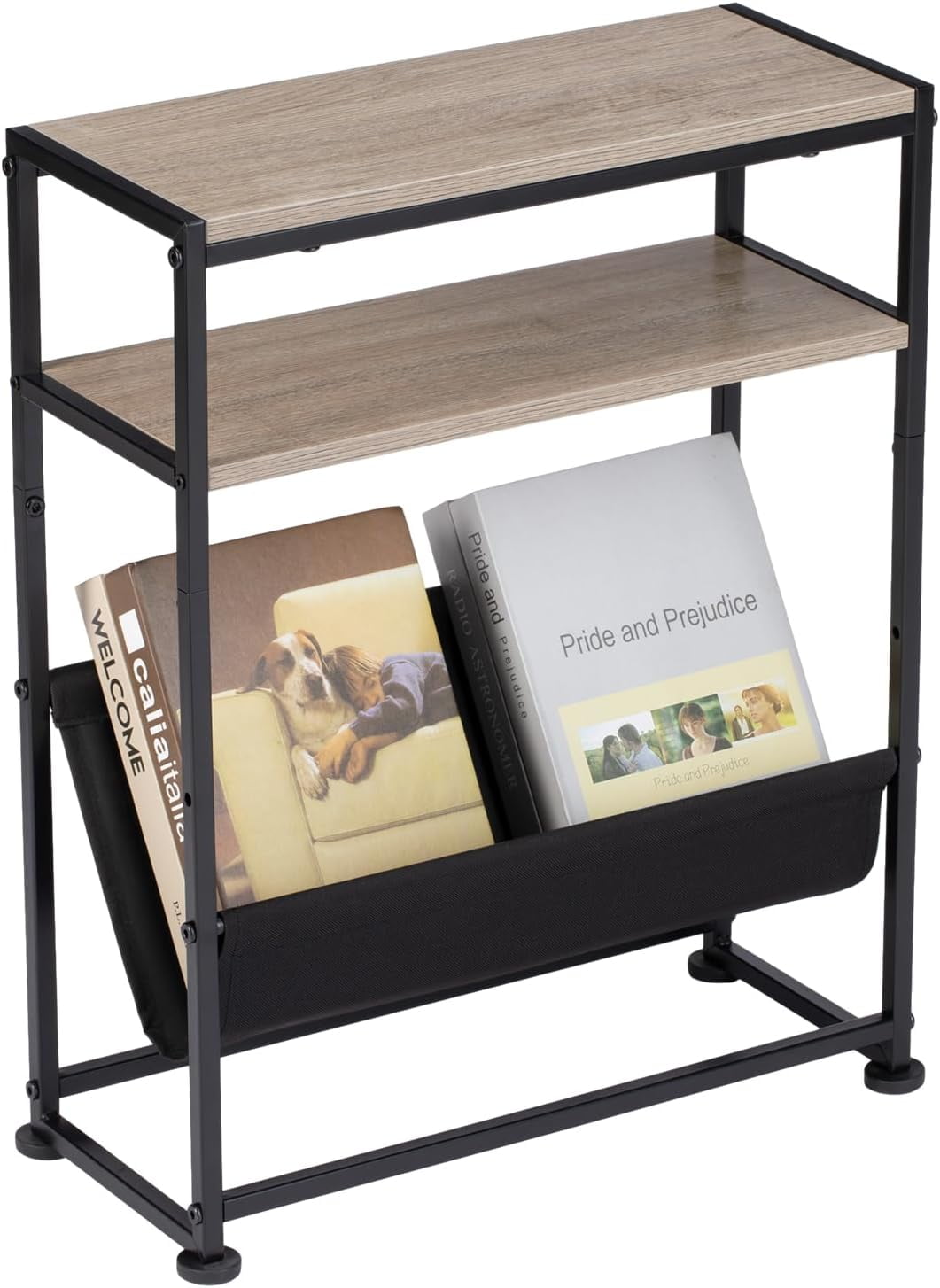 Narrow End Table for Small Spaces - Slim Side Table with Magazine ...