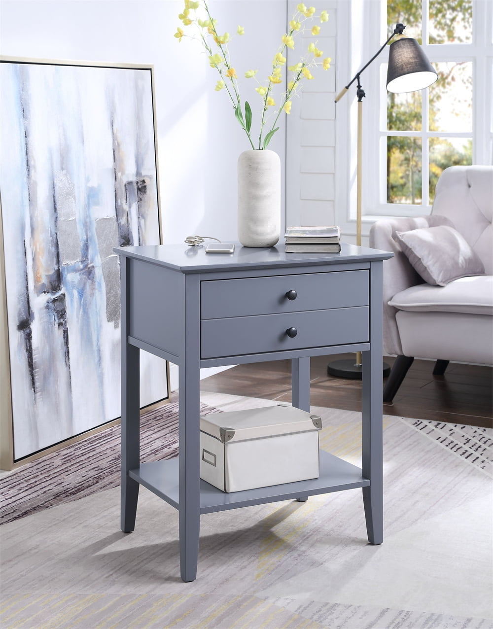 Narrow End Table with USB Charging Dock, Modern Farmhouse Accent Sofa ...