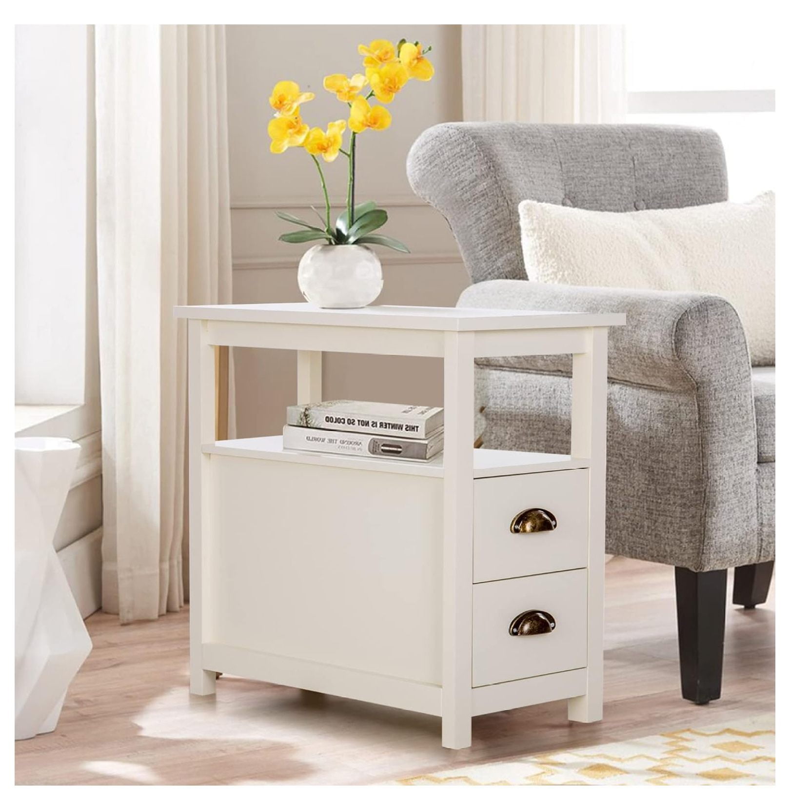 Narrow End Table with 2 Drawers Nightstand Side Table Bedside Tables ...