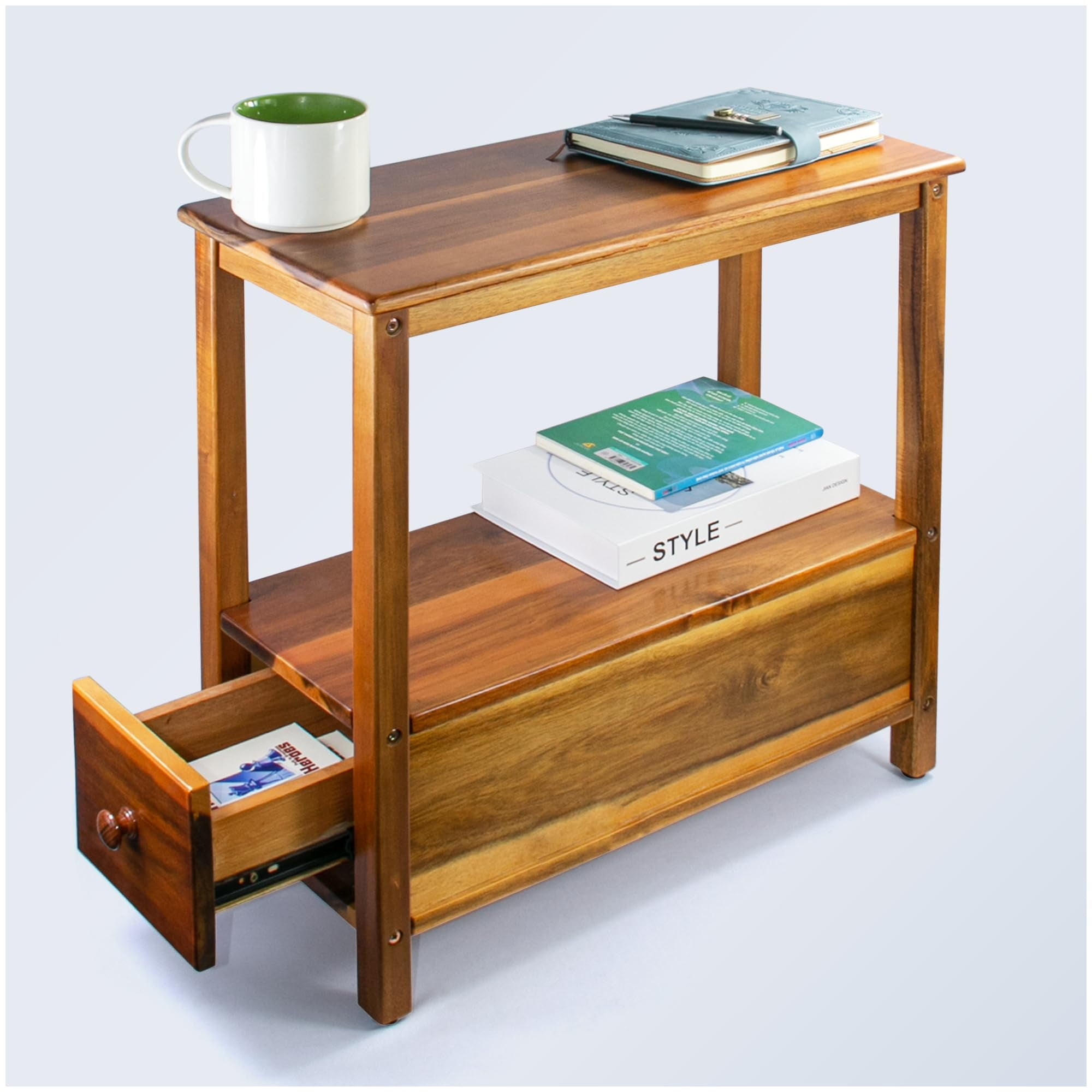 Narrow End Table with Drawer and Shelf – Slim Side Table for Small ...