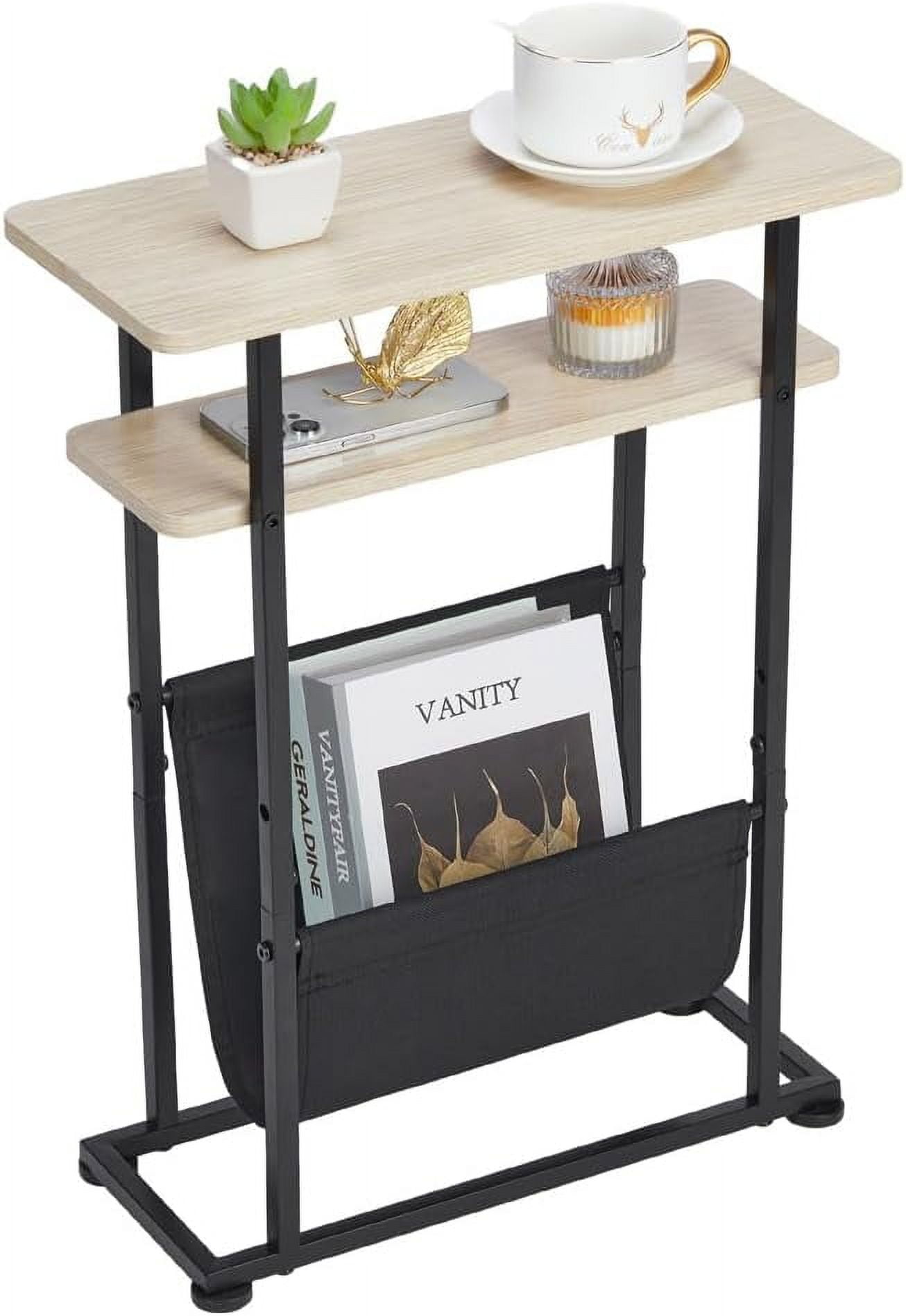 Narrow End Table with Magazine Rack - Skinny Living Room Couch Side ...
