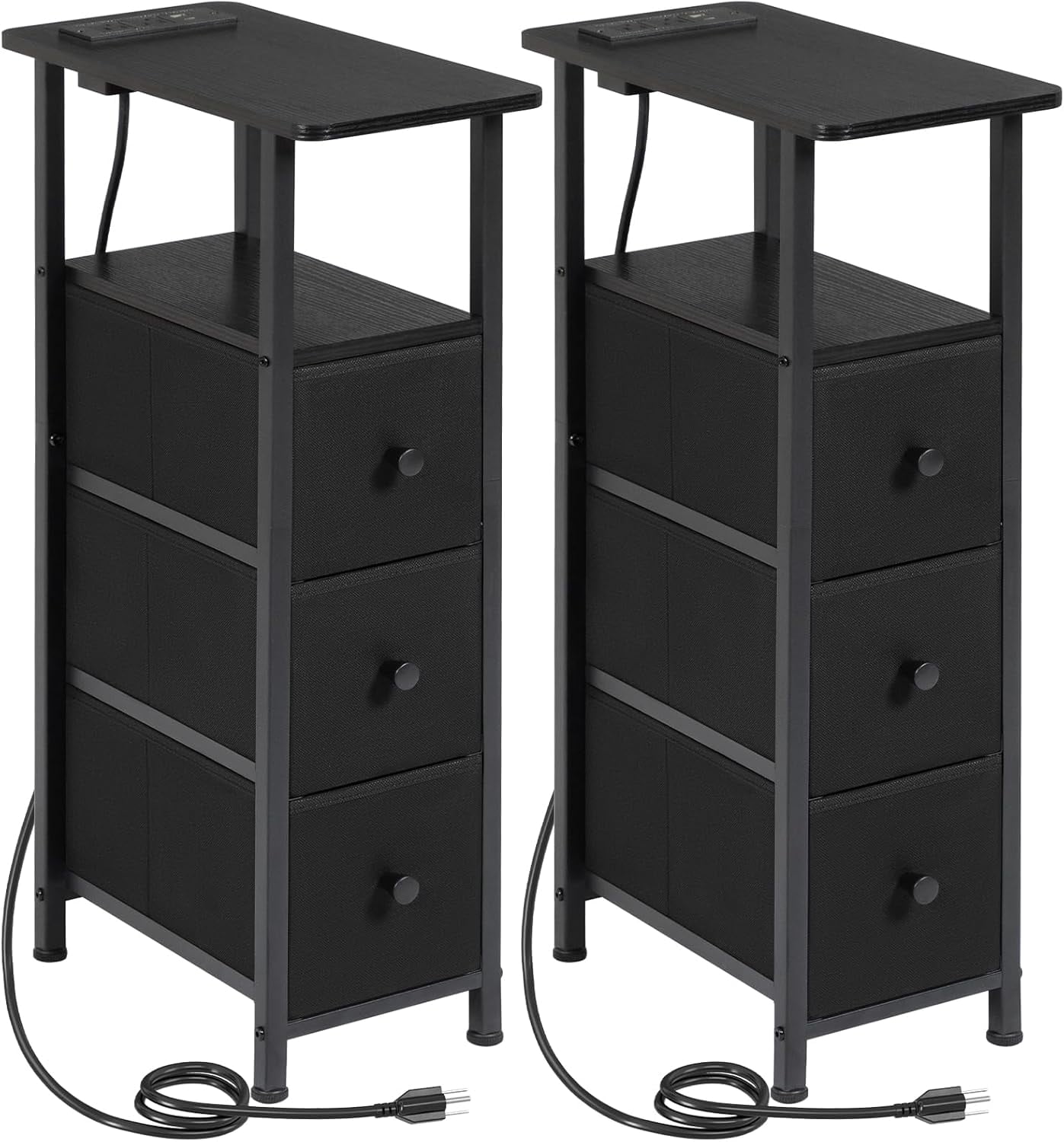 Narrow End Tables Living Room Set of 2 with Charging Station, Skinny ...