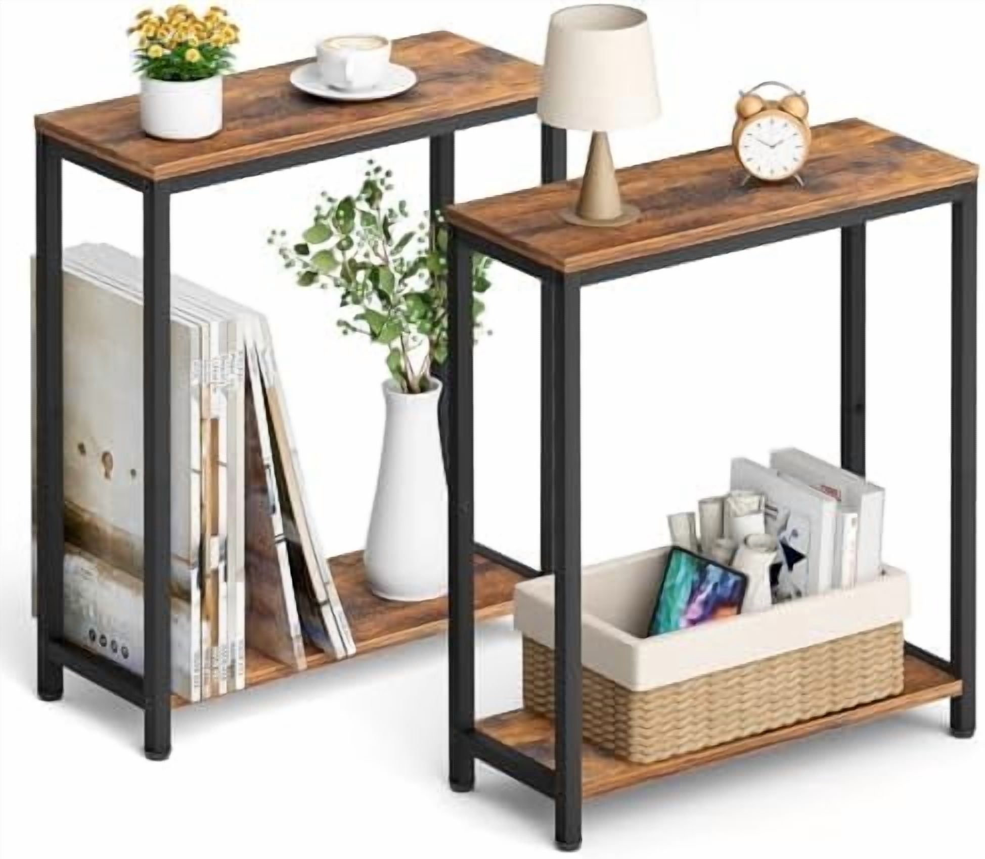 Narrow End Tables Living Room Set of 2 Small Side Table for Small Space ...