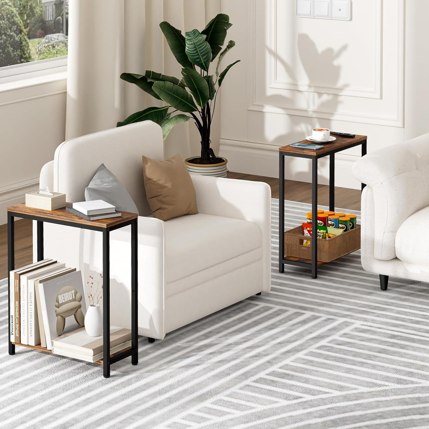 Narrow End Tables Living Room Set of 2 Small Side Table for Small Space ...