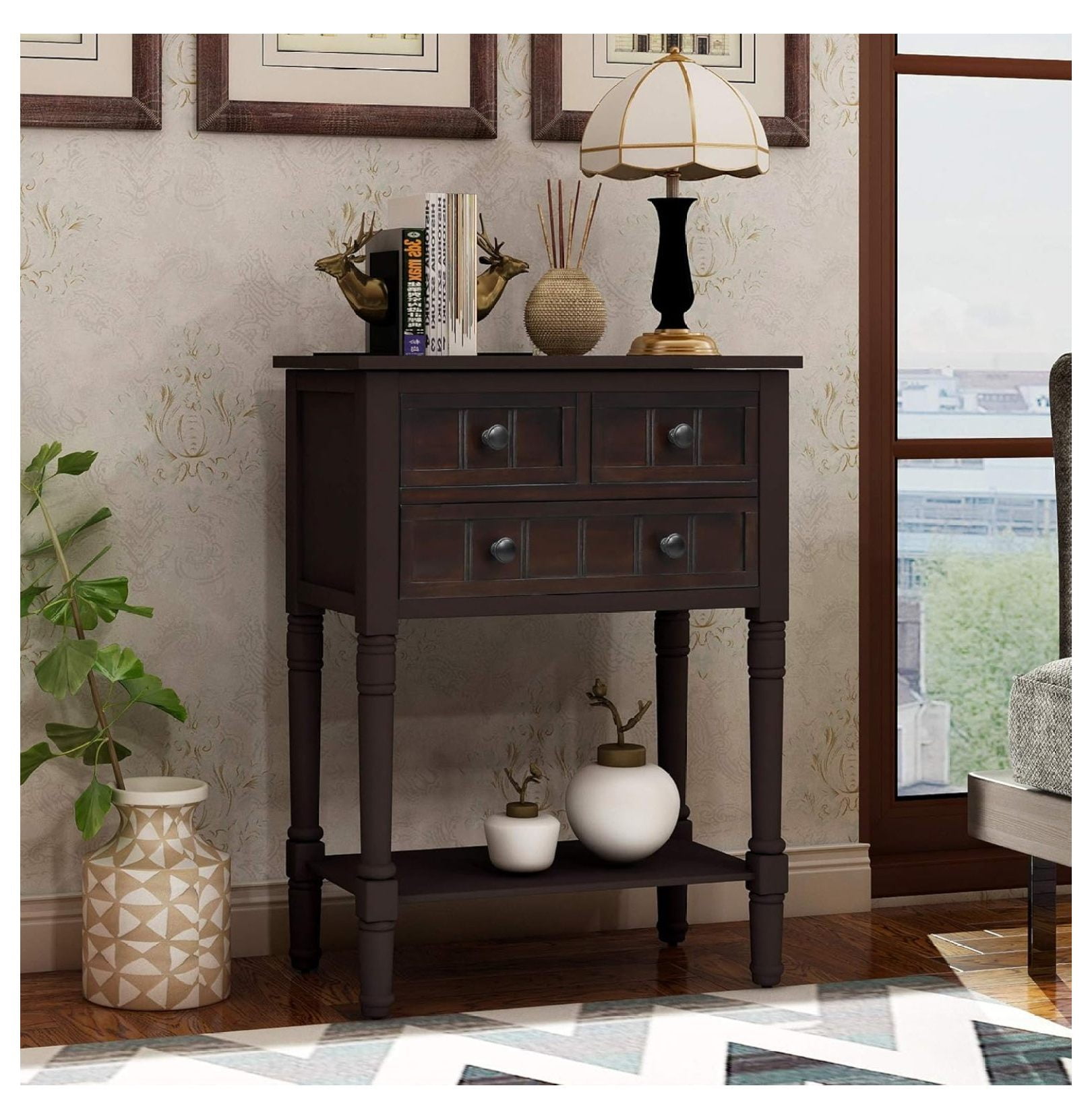 Narrow Entry Console Table with 3 Storage Drawers and Bottom Shelf ...