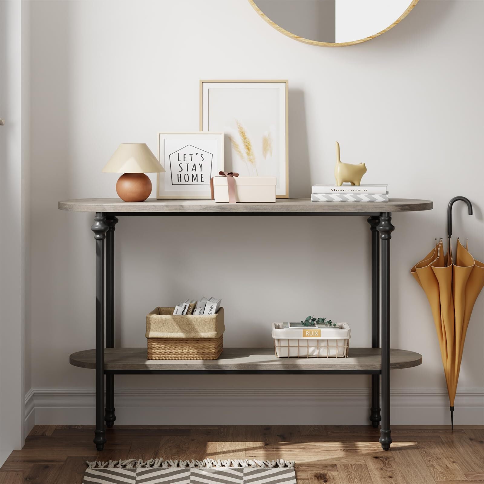 Narrow Entryway Table, 2 Tier Industrial Console Table with Storage ...