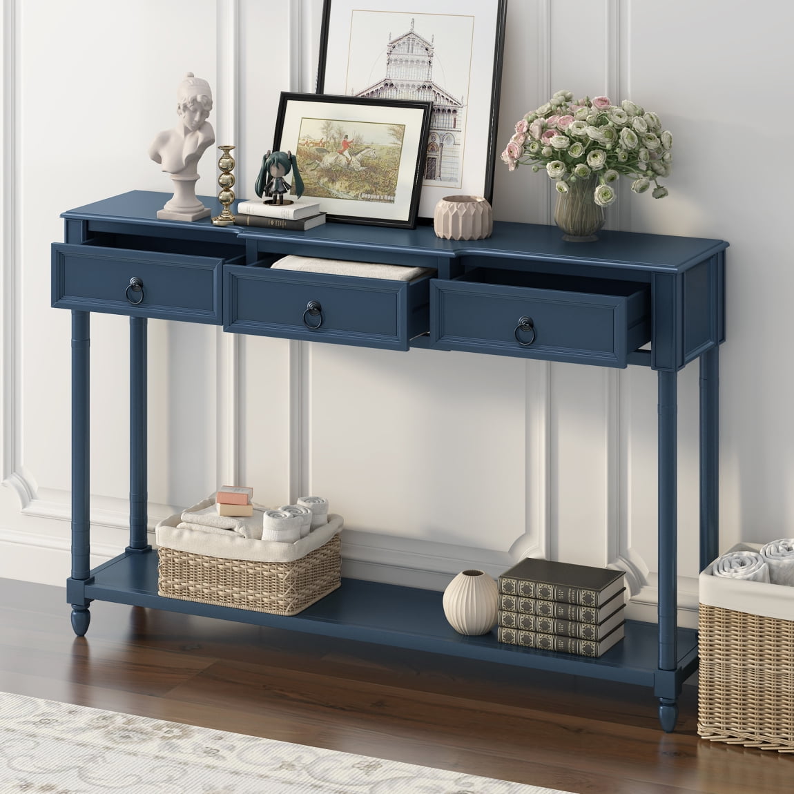 Narrow Entryway Table, 52" Console Table with Drawers and Long Shelf ...