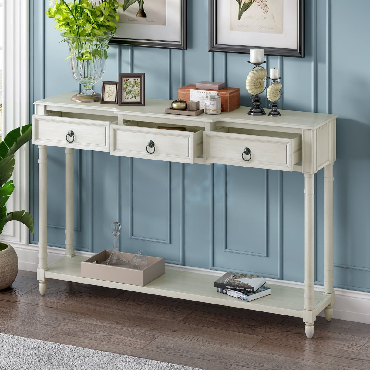Narrow Entryway Table, 52" Console Table with Drawers and Long Shelf ...