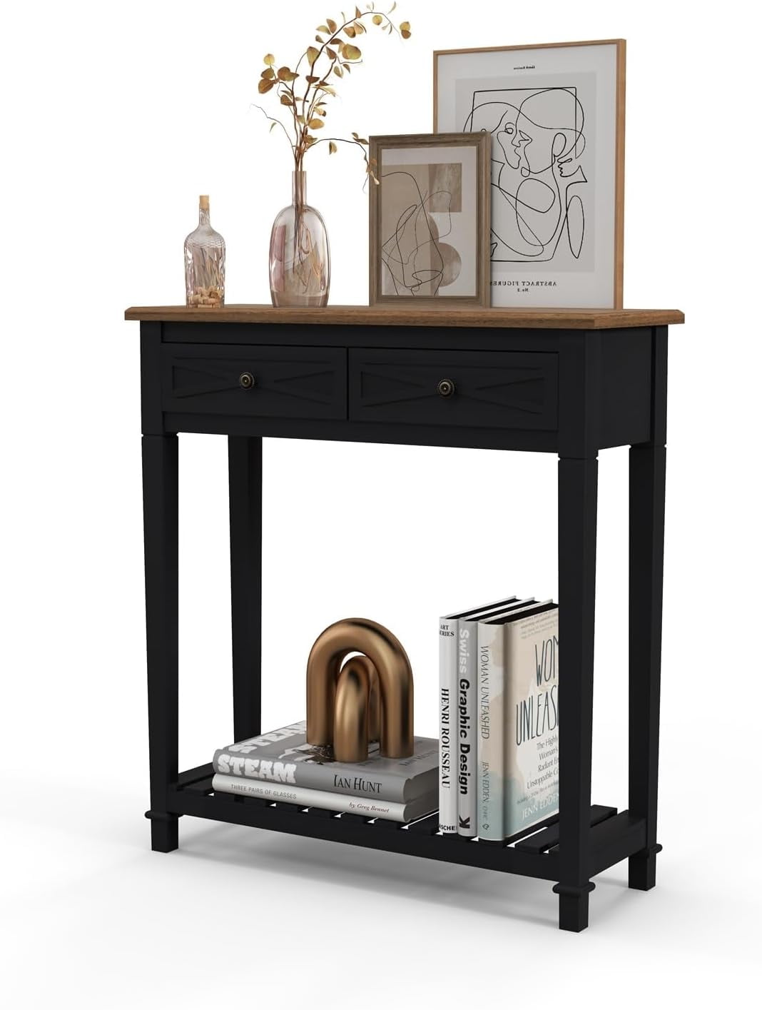 Narrow Entryway Table - Console Table with 2 Drawers, Wood Sofa Table ...