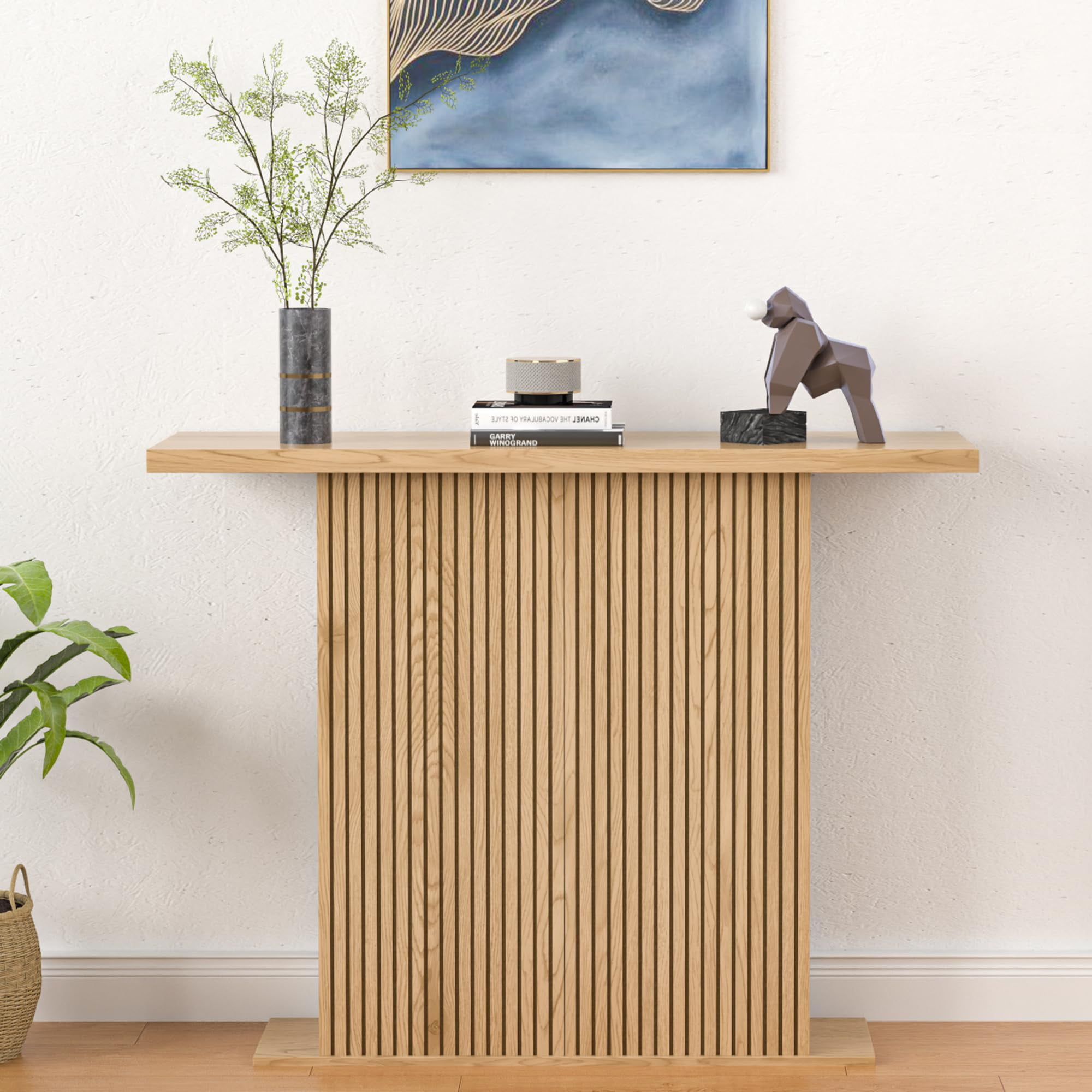 Narrow Fluted Console Table 41 Inch, Farmhouse Entryway Sofa Table with Wood Top, Rustic Hallway ...