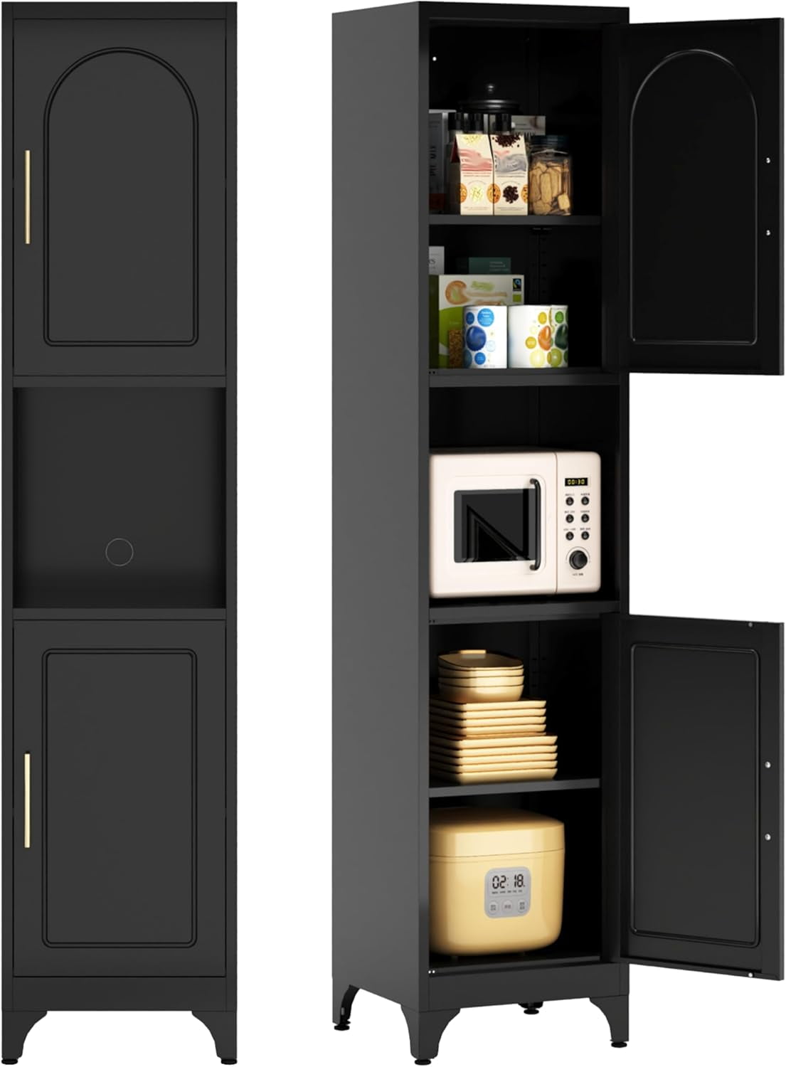 Narrow Kitchen Pantry Cabinet, 75" H Metal Storage Cabinet with Open ...