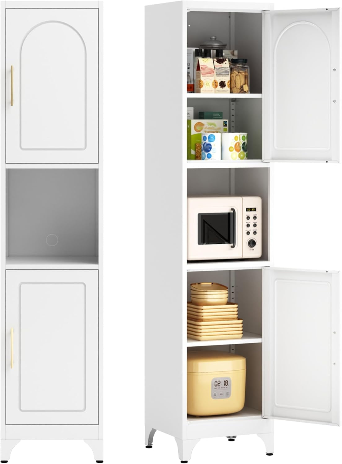 Narrow Kitchen Pantry Cabinet, 75" H Metal Storage Cabinet with Open ...