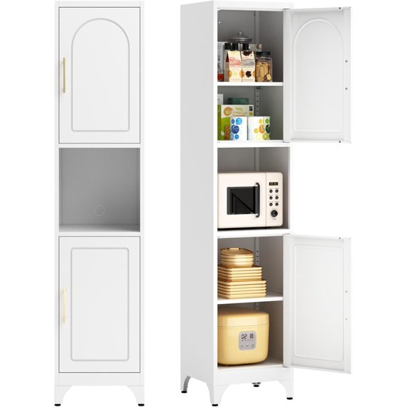 Narrow Kitchen Pantry Cabinet, 75" H Metal Storage Cabinet with Open ...