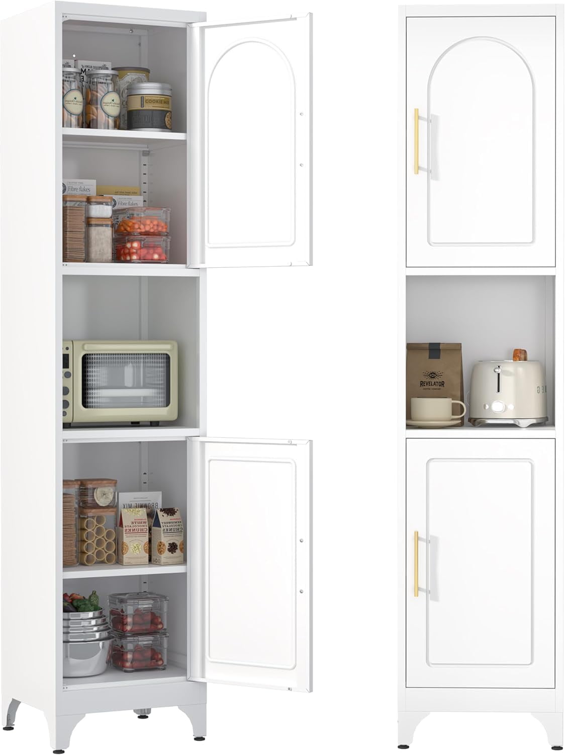 Narrow Kitchen Pantry Cabinet with Acrylic Glass Door, 75”Tall Metal ...