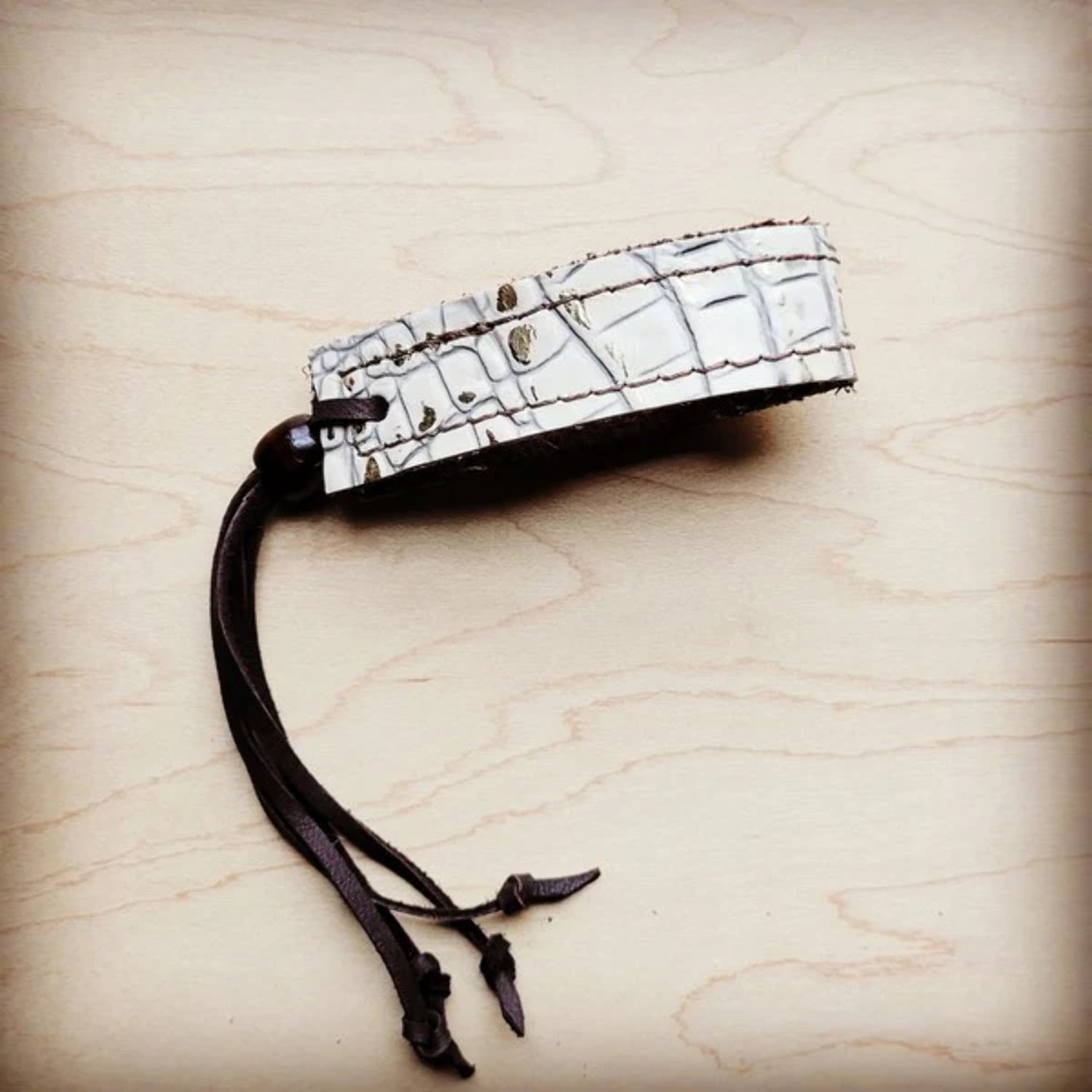 Narrow Leather Cuff w/ Adjustable Tie Gold Gator - Walmart.com