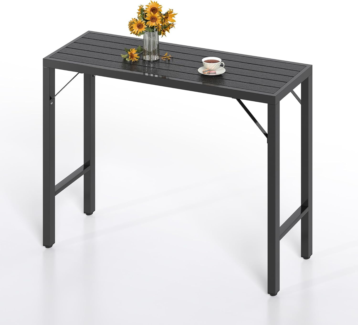 Narrow Long Bar Table with Metal Frame, Wood Kitchen Dining Table for ...
