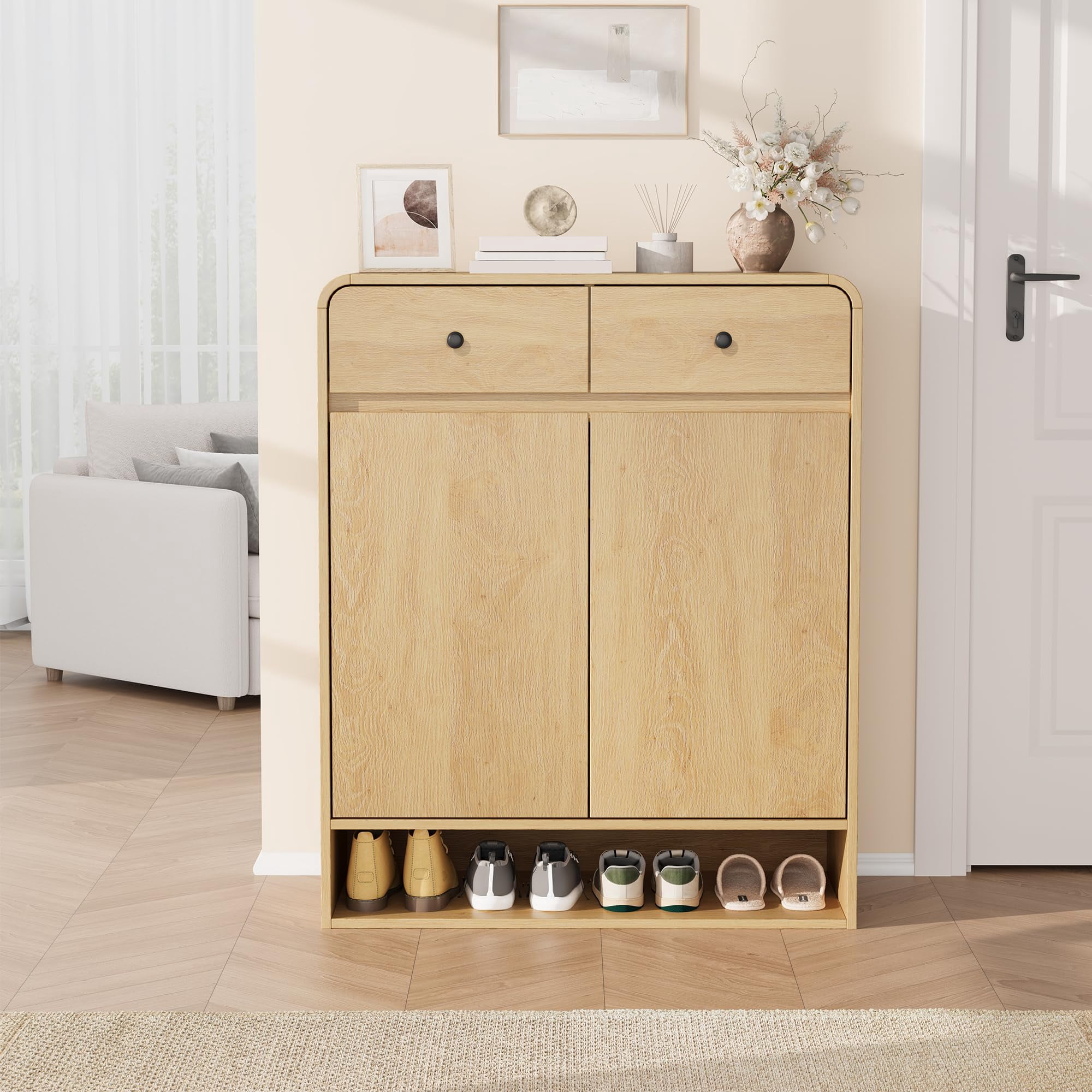 Narrow MDF Shoe Cabinet, 80 * 35 * 97.5 cm Slim Entryway Shoe Storage ...