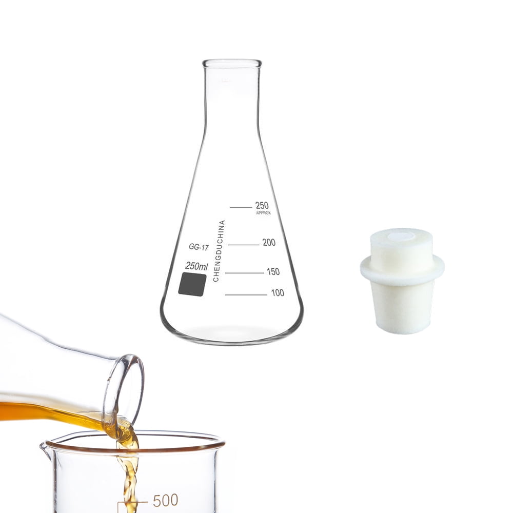 Narrow Mouth Glass Erlenmeyer Flask Set, 250ml Graduated Borosilicate ...