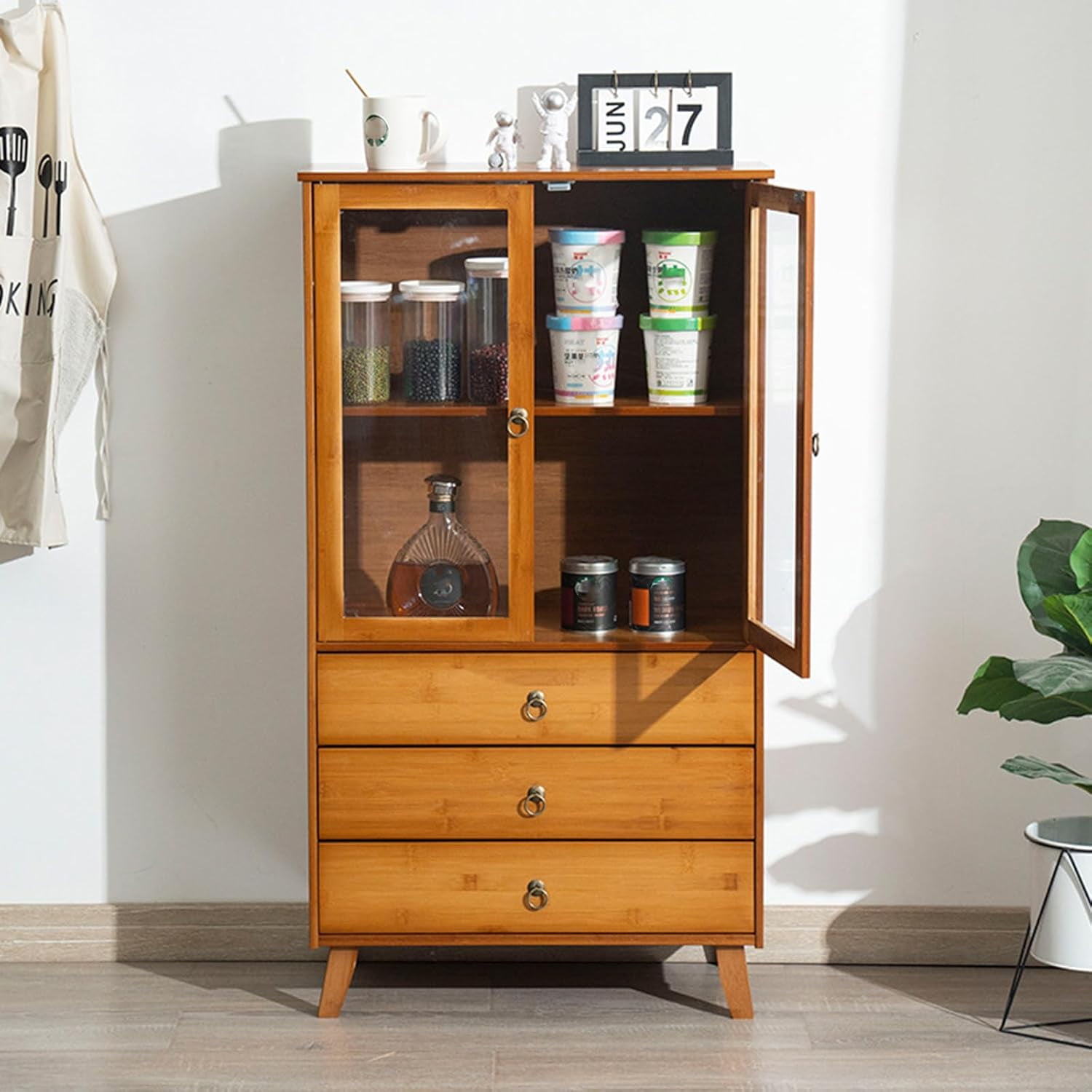 Narrow Multifunctional Storage Cabinet with 2 Door and 3 Drawer,FreeStanding Cabinets Storage ...