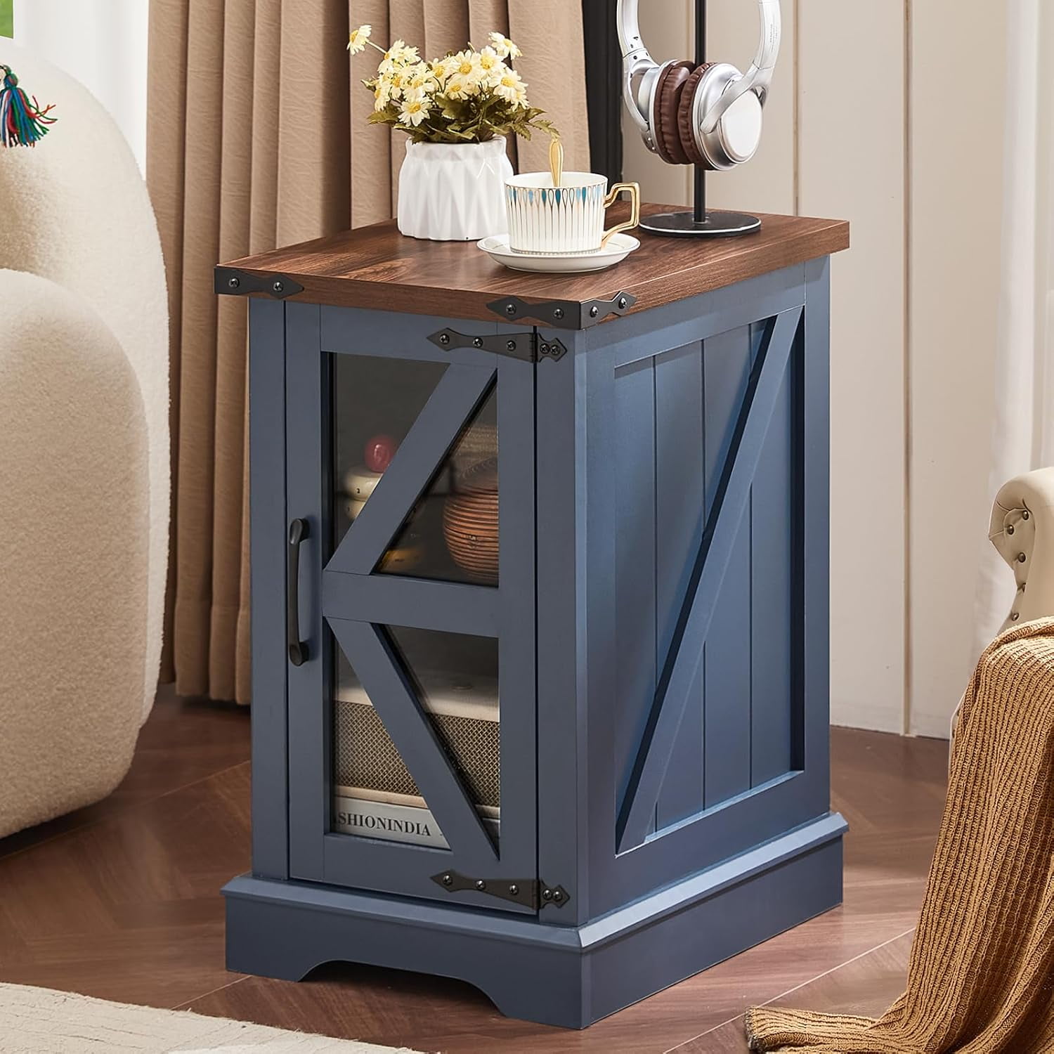 Narrow Night Stand for Small Spaces, Farmhouse Side End Table with ...