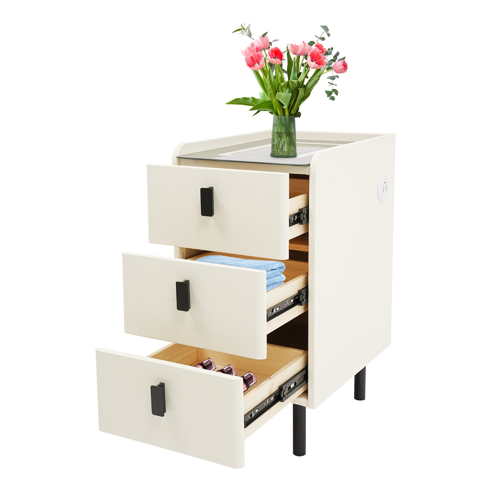 Narrow Night Stand with Charging Station, Bedroom Nightstand with ...