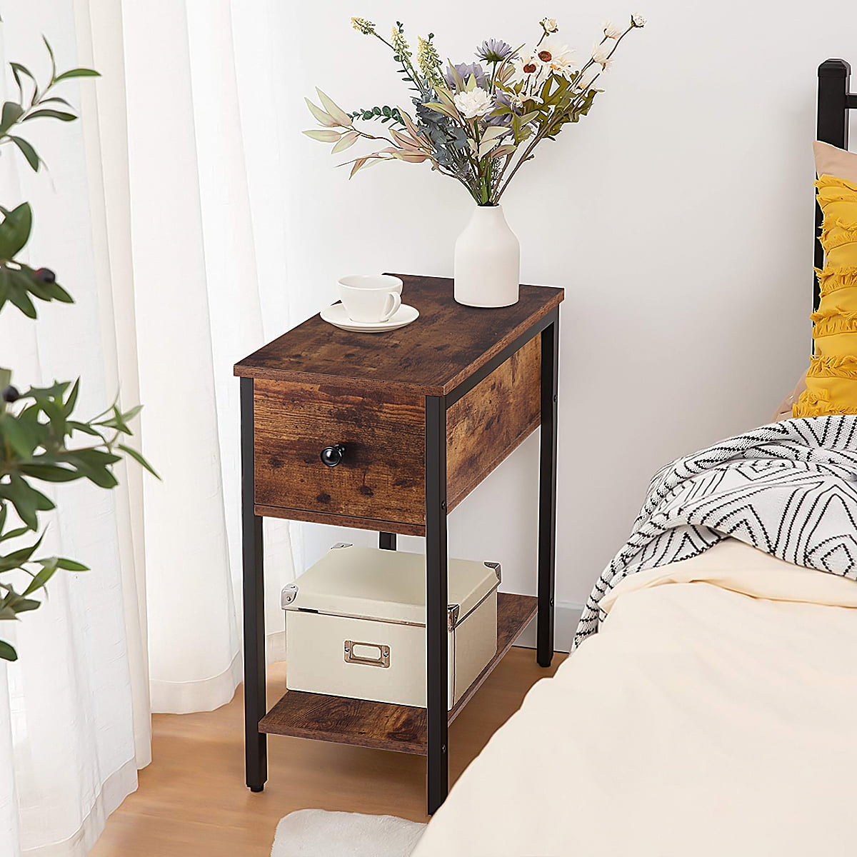 Narrow Nightstand Bedside Table for Bedroom Industrial Nightstand with ...