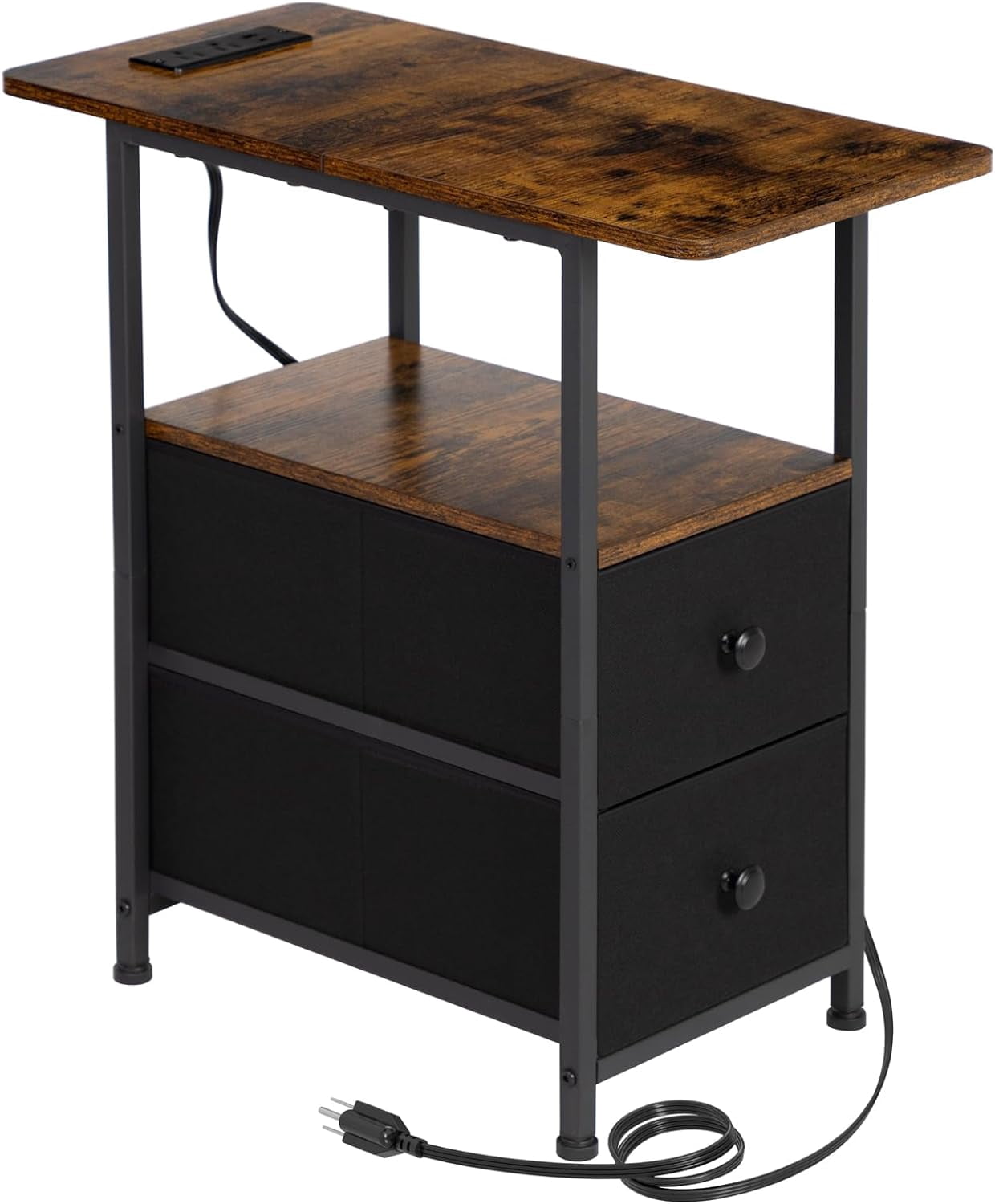 Narrow Nightstand with Charging Station, Slim End Side Table with USB ...