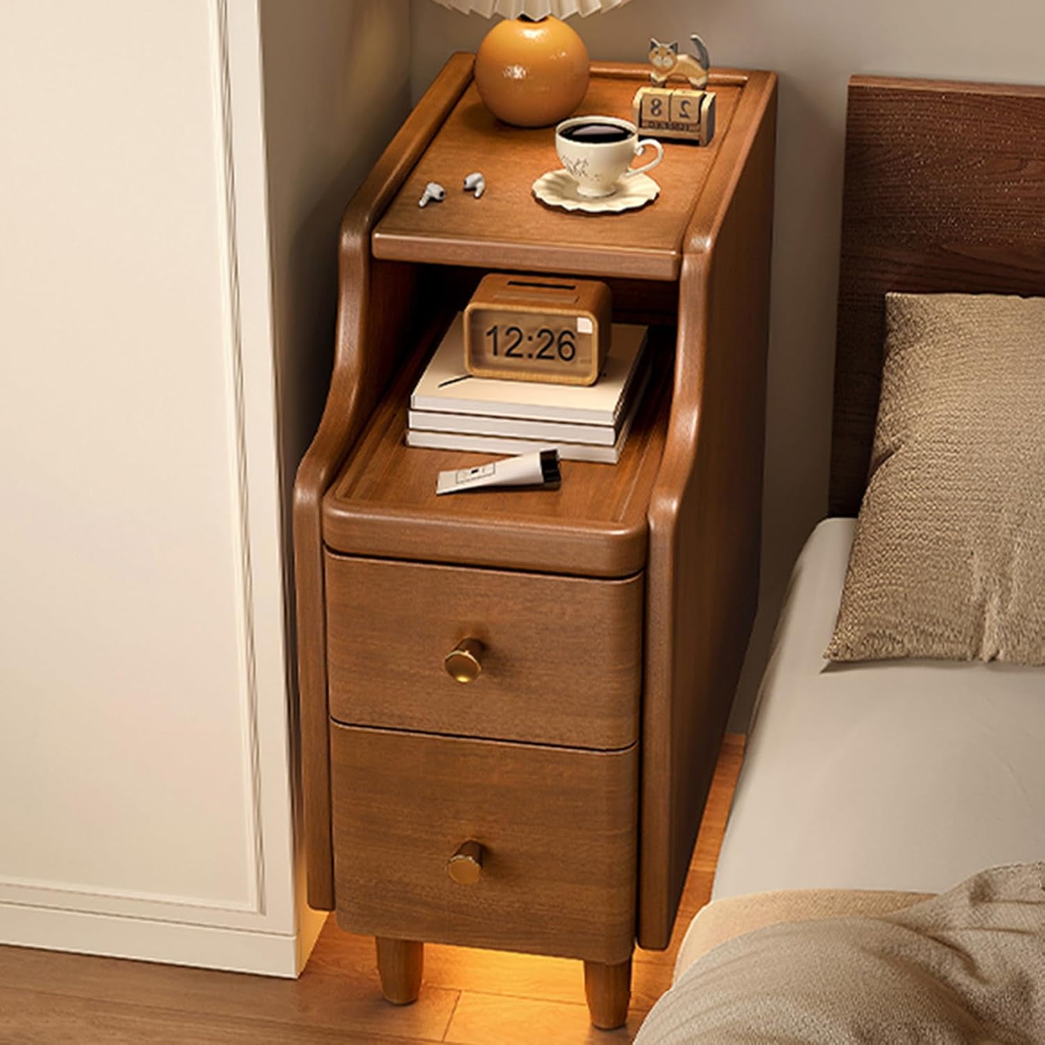 Narrow Nightstand with LED Sensor Light, Small Nightstand Solid Slim ...