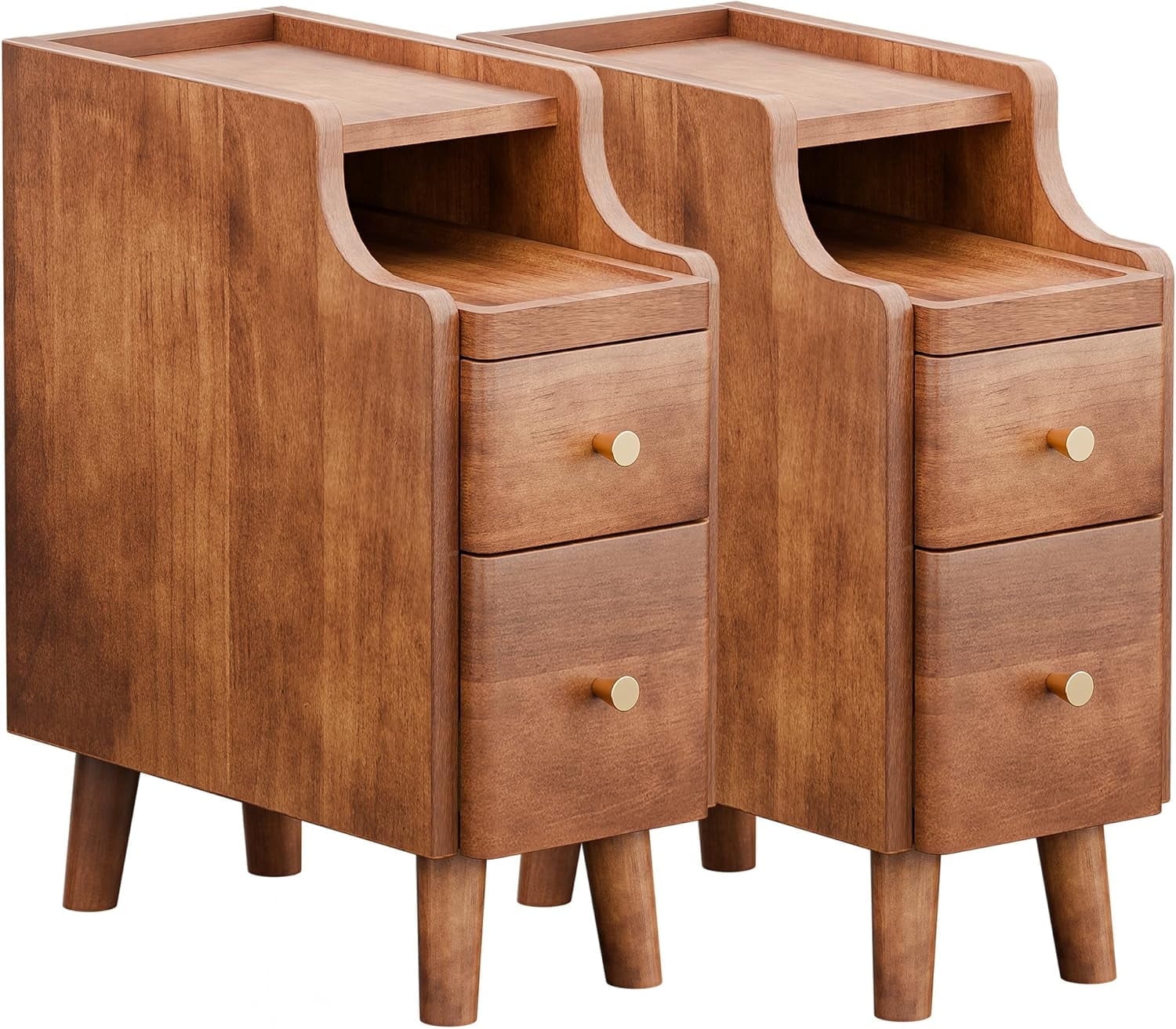 Narrow Nightstand Set of 2, Pre-Assembled Solid Wood Small Skinny Night ...