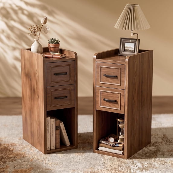 Narrow Nightstand Set of 2, Skinny Bedside Tables, Slirm End Tables ...