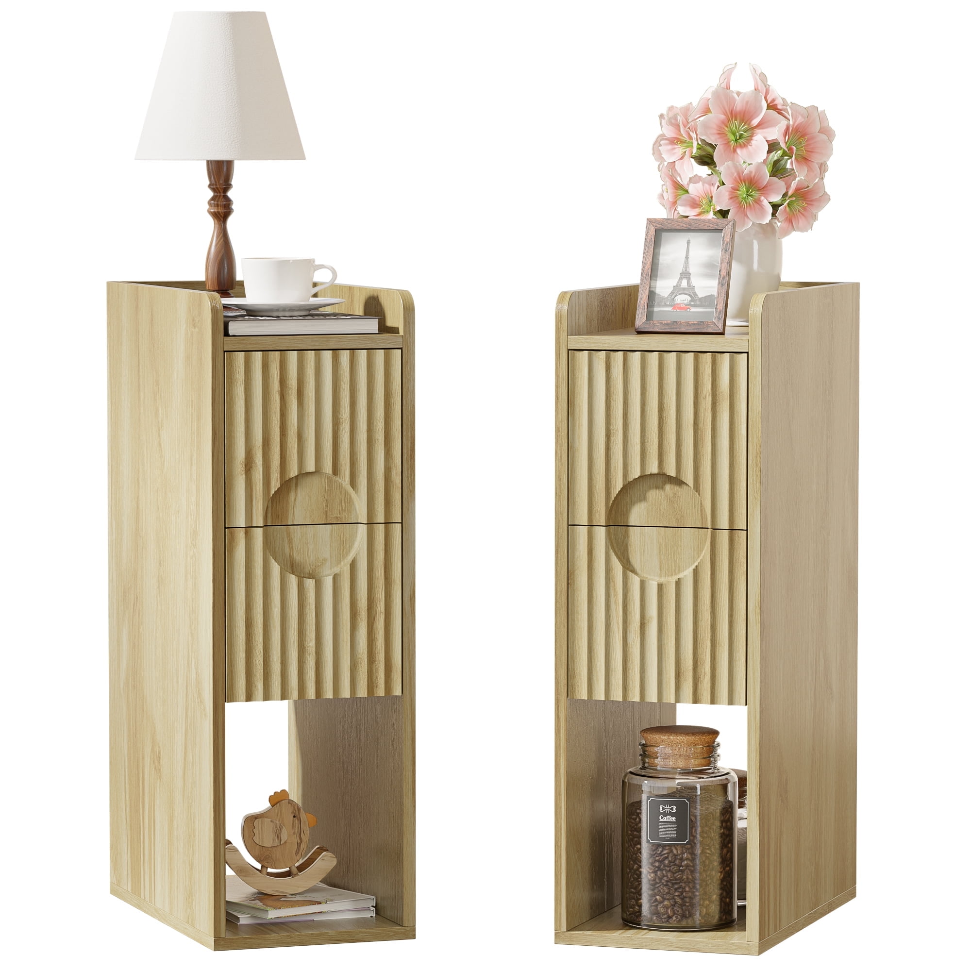 Narrow Nightstand Set of 2, Slim Tall Bedside Table with Open Storage ...