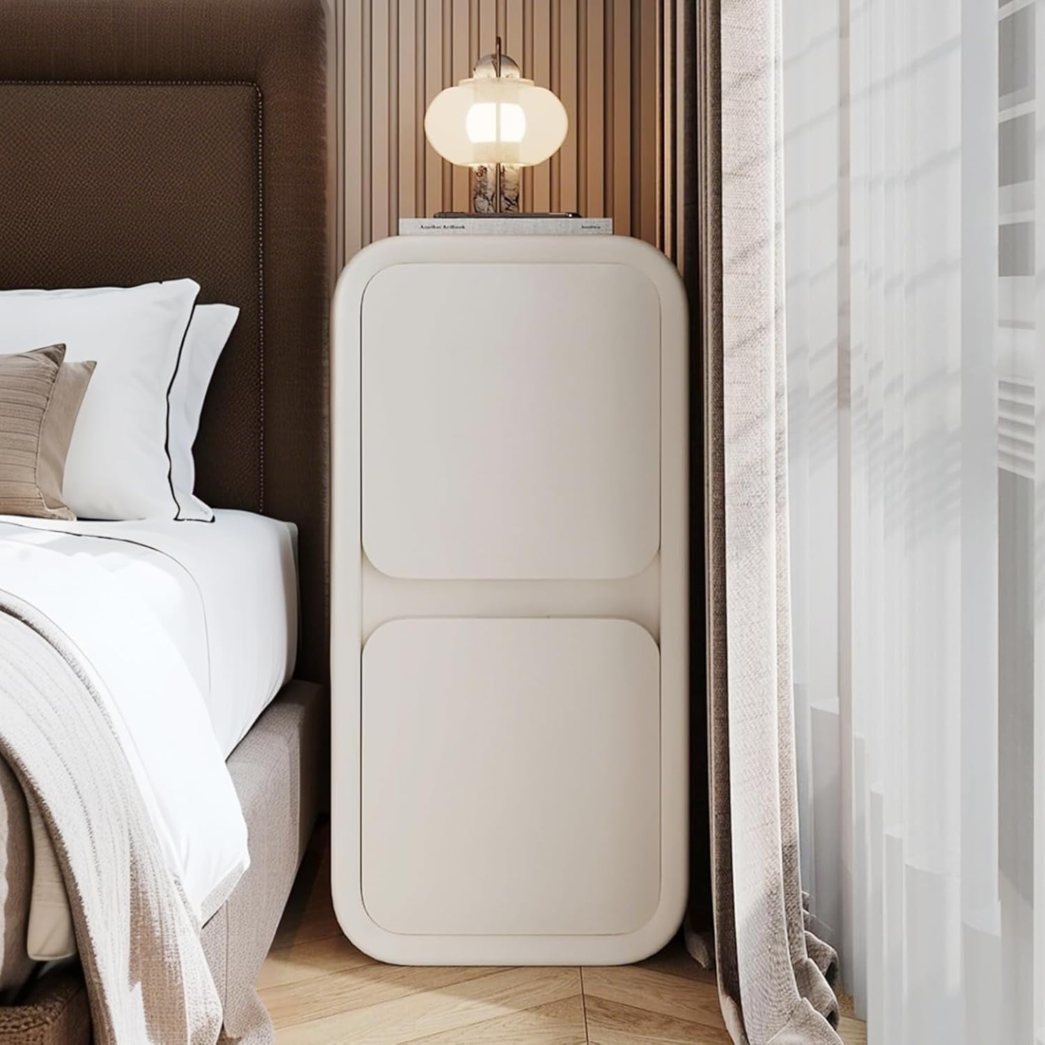 Narrow Nightstand with Storage, Slim Night Stand with Premium Leather ...