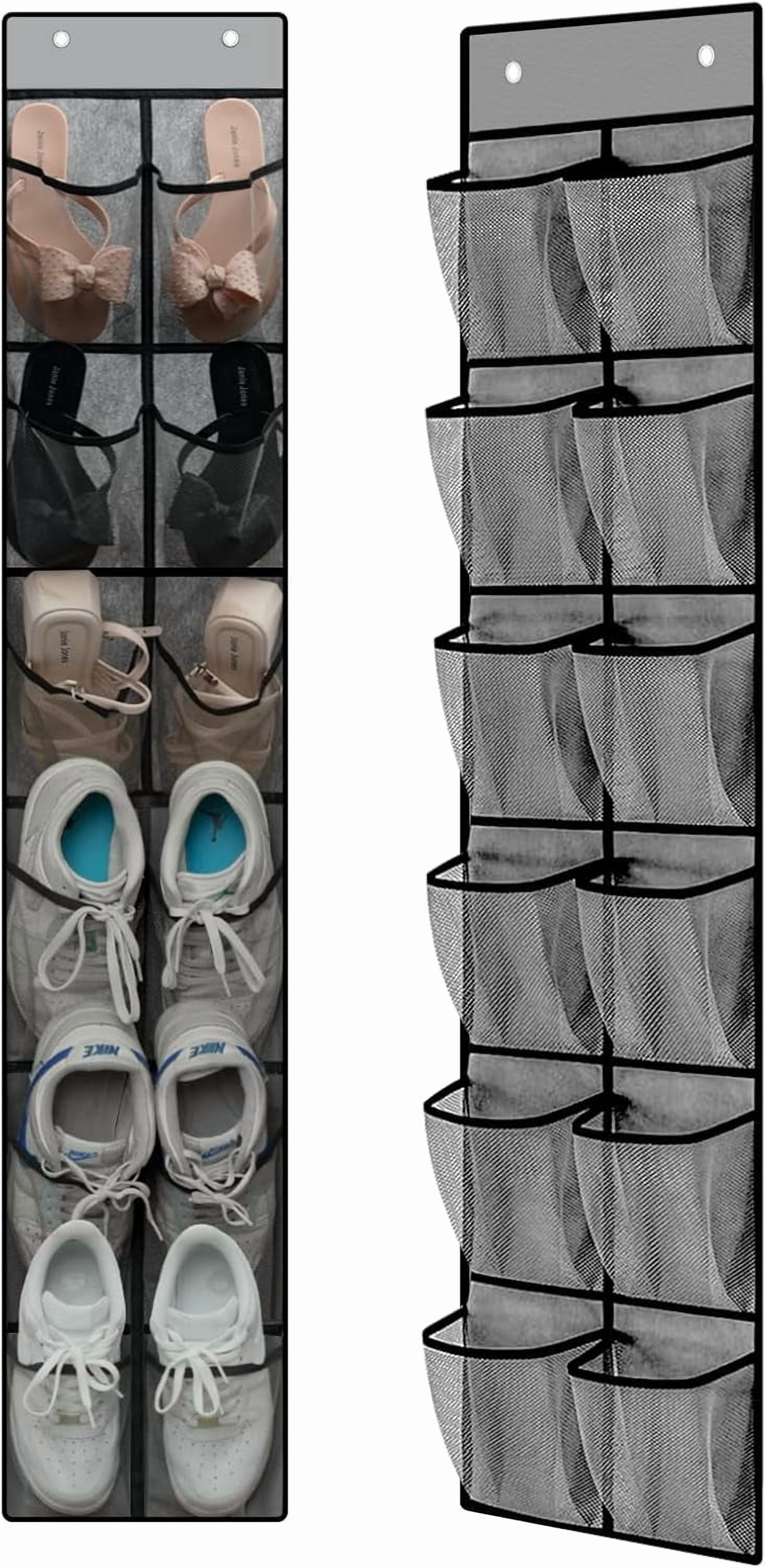 Narrow Over The Door Shoe Organizer, 12 Large Mesh Pockets Hanging Shoe ...