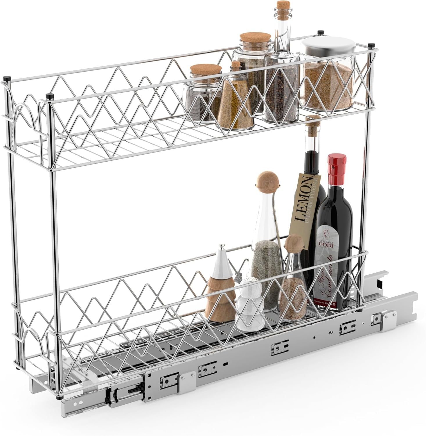 Narrow Pull Out Cabinet Organizer - 5" W x 21" D, 2-Tier Kitchen ...