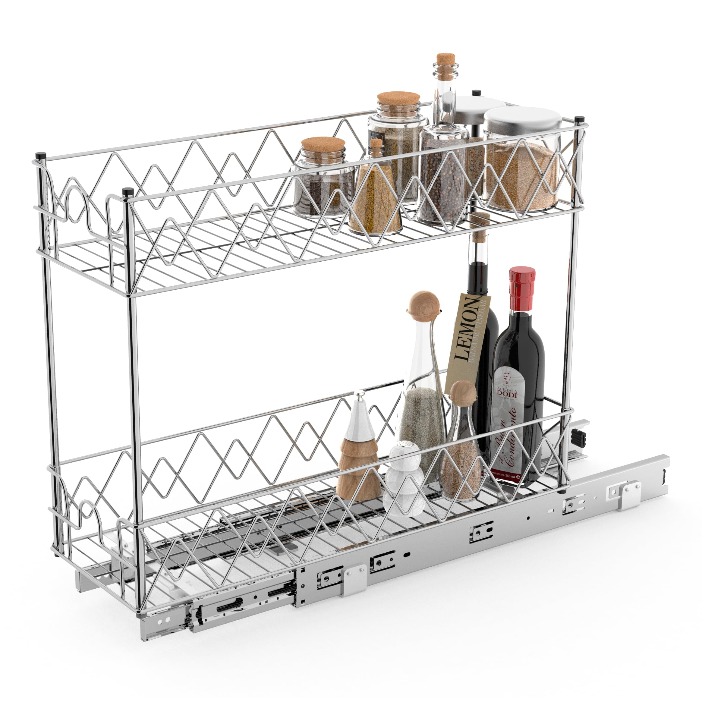 Narrow Pull Out Cabinet Organizer - 7" W x 21" D, 2-Tier Kitchen ...