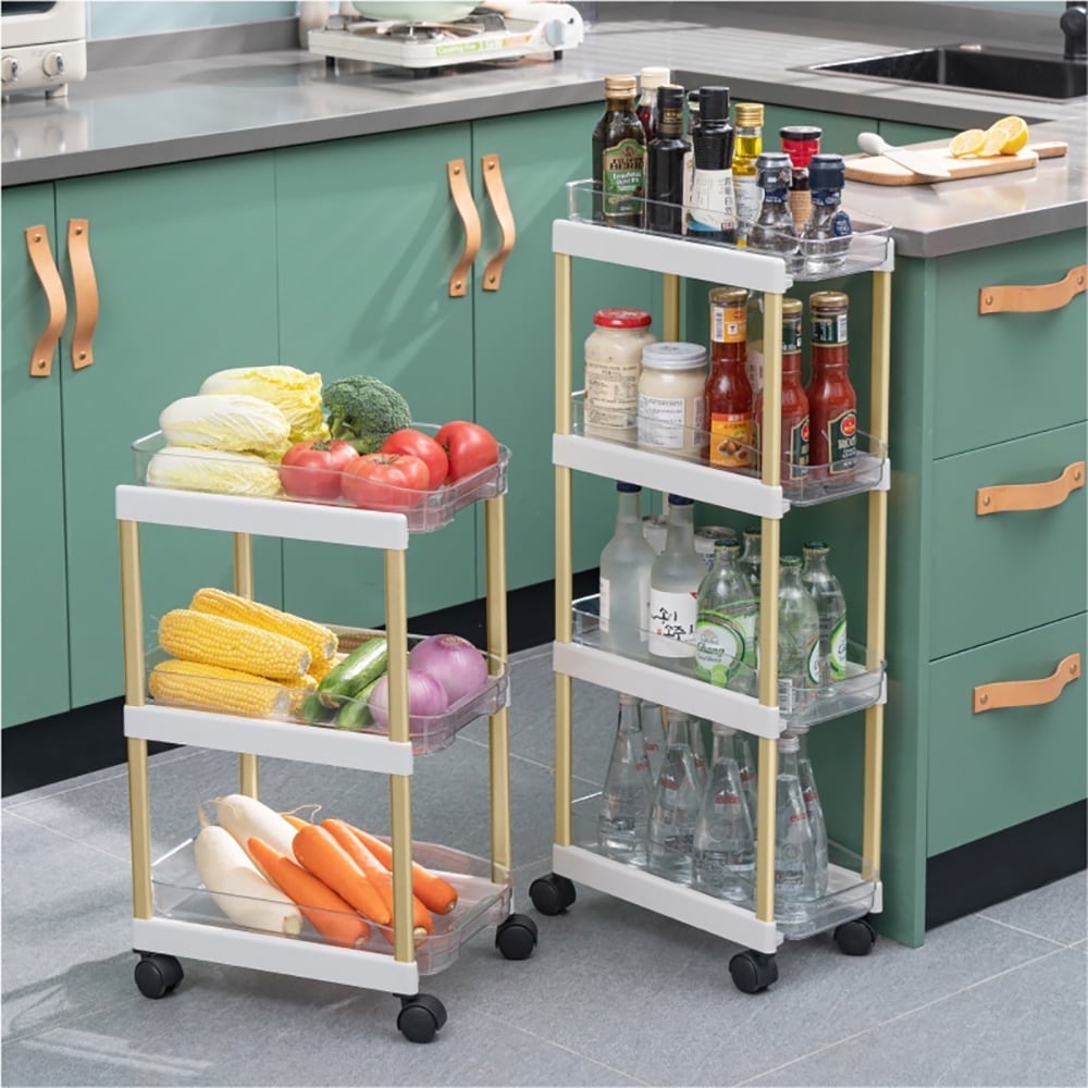 Narrow Rolling Cart 3 Tiers with Handle and Wheels, Storage Shelf for ...