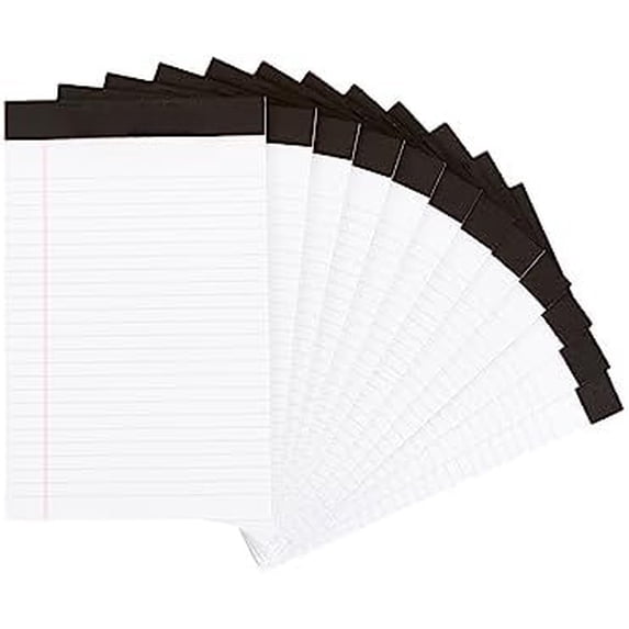 Narrow Ruled Lined Writing Note Pad, 5 inch x 8 inch, White, 12 Count ...
