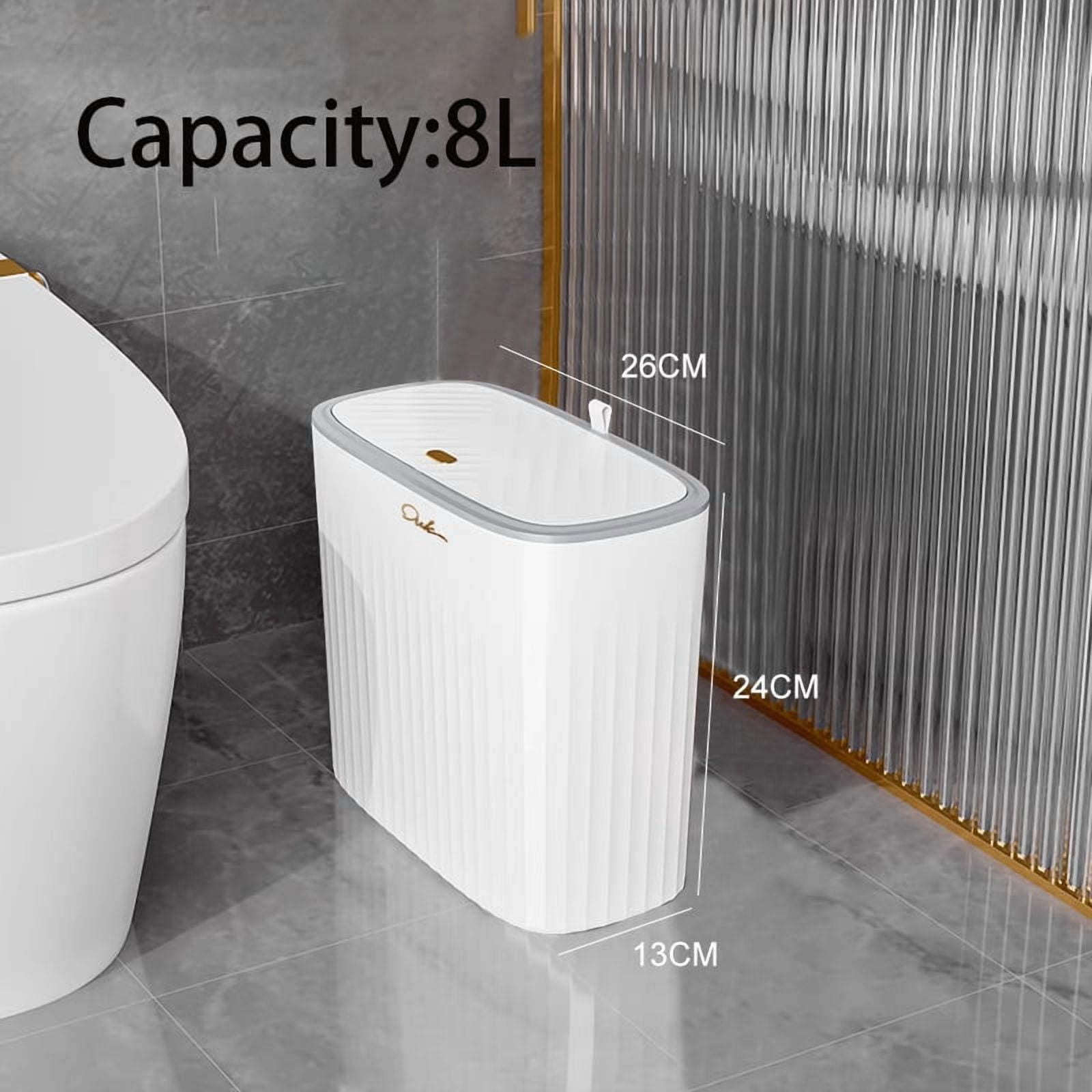 Narrow Shape Press Ring Trash Can with Lid for Bathroom Gap ...