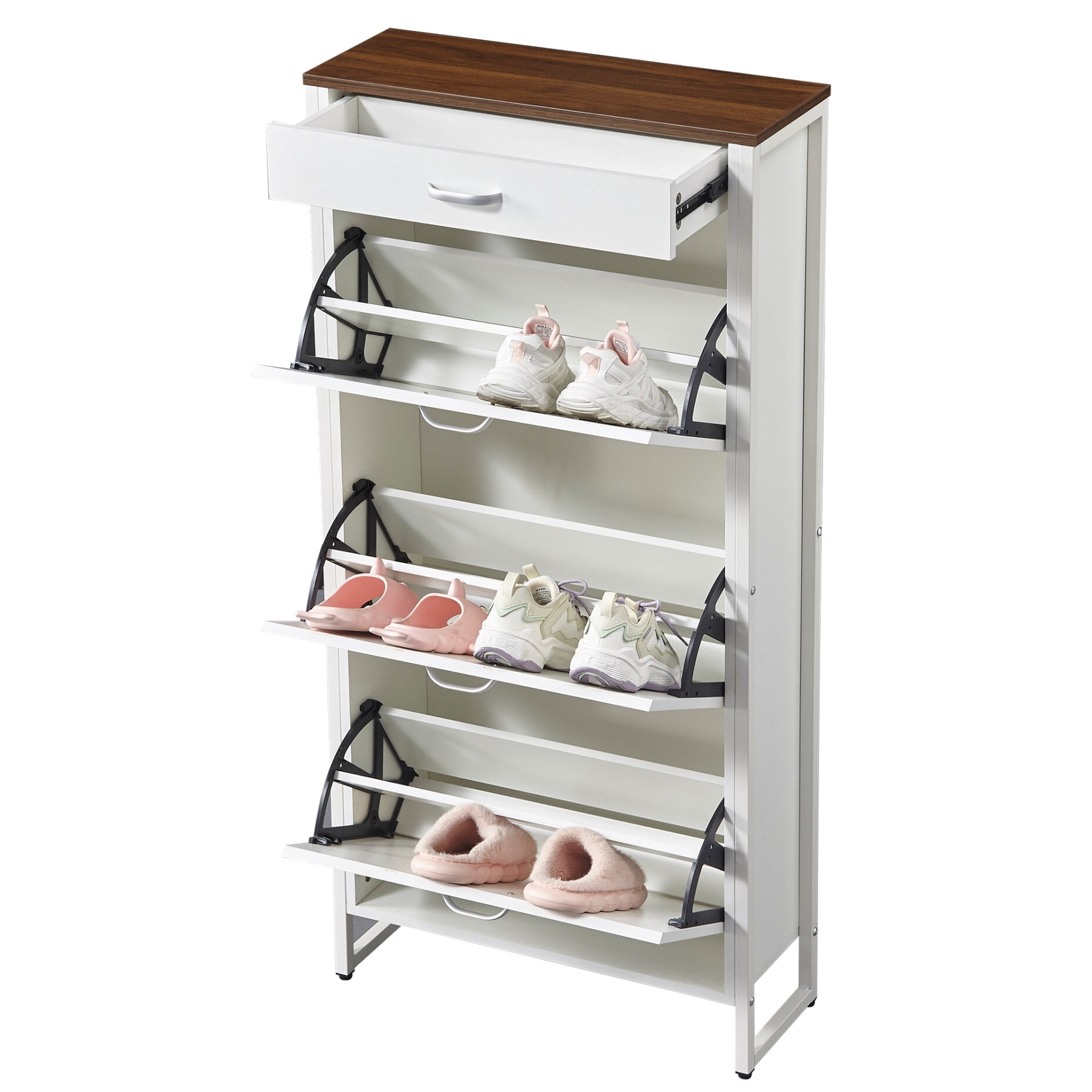 Narrow Shoe Cabinet with 3 Flip Drawers, Freestanding Shoe Organizer ...