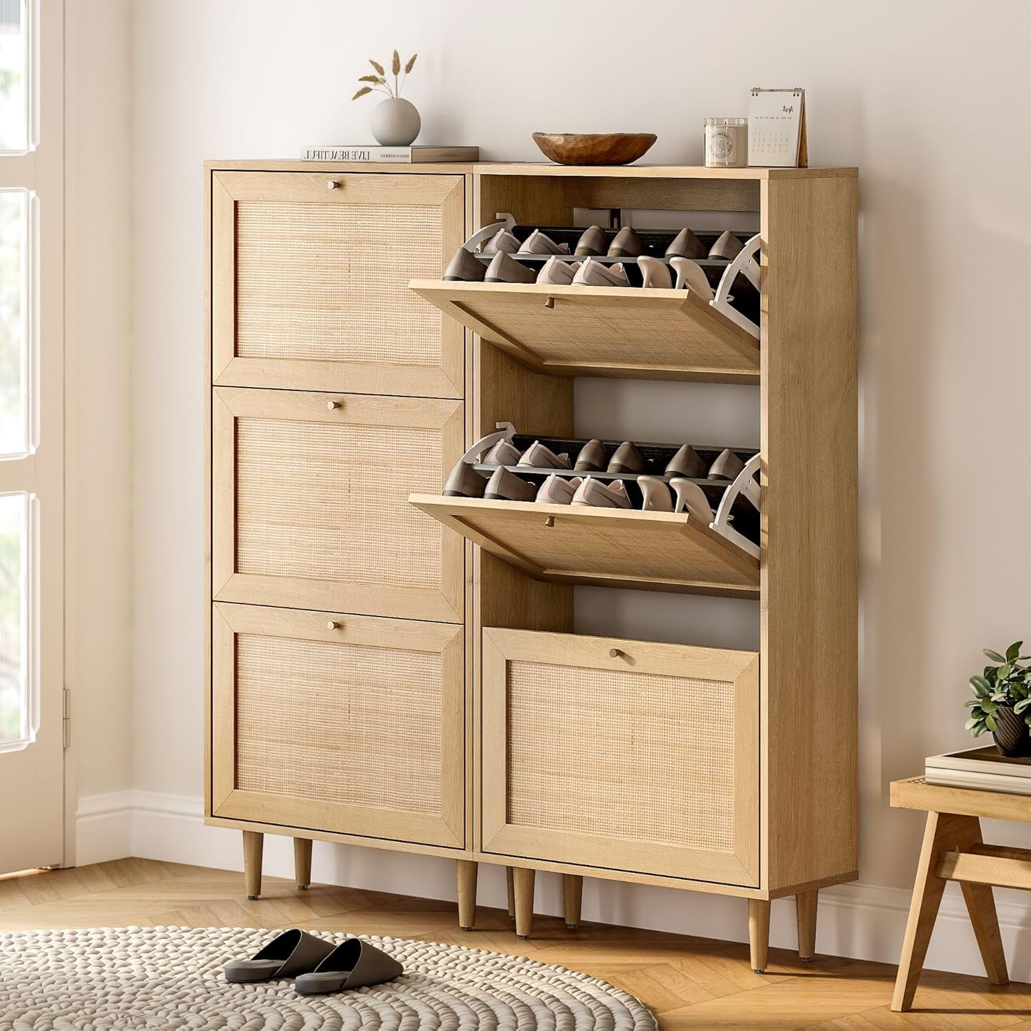 Narrow Shoe Cabinet with 3 Flip Drawers Hidden Freestanding Shoe with ...