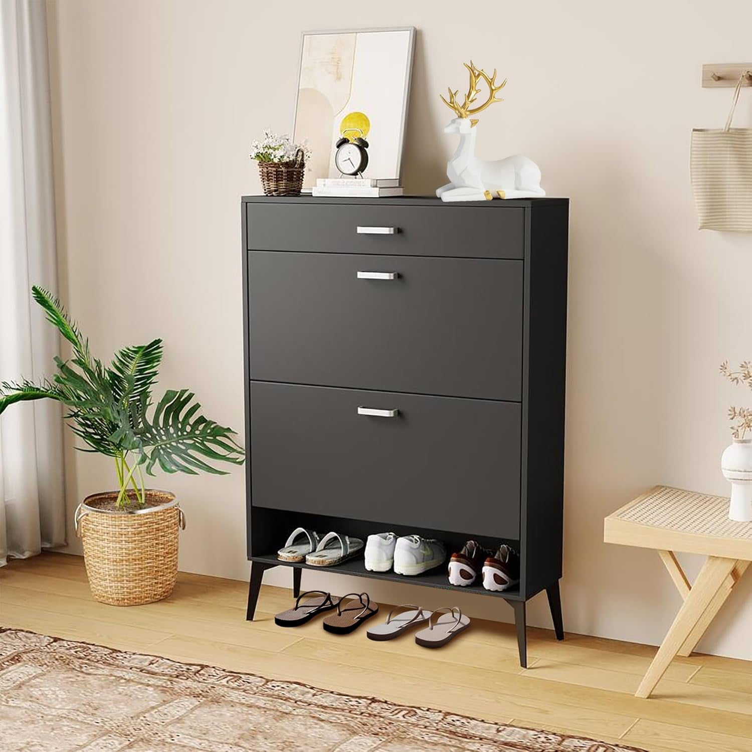 Narrow Shoe Cabinet for Entryway Slim Shoe Storage Cabinet with 2 Flip ...