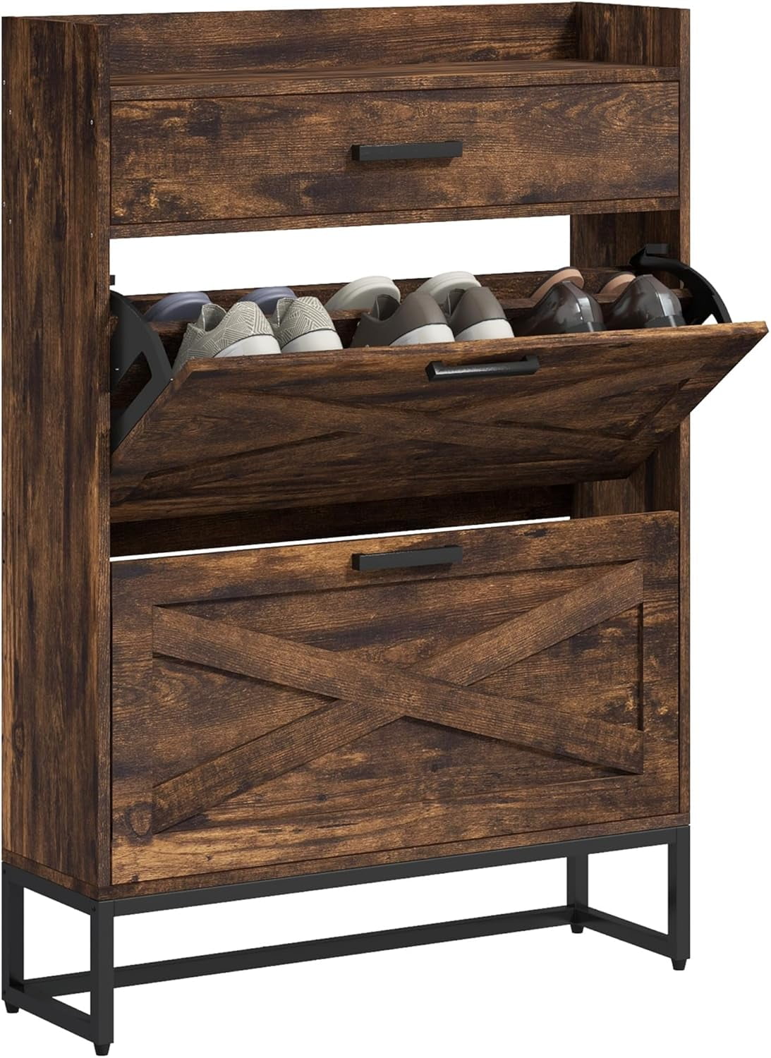 Narrow Shoe Cabinet, Industrial Shoe Storage Cabinet with 2 Flip ...
