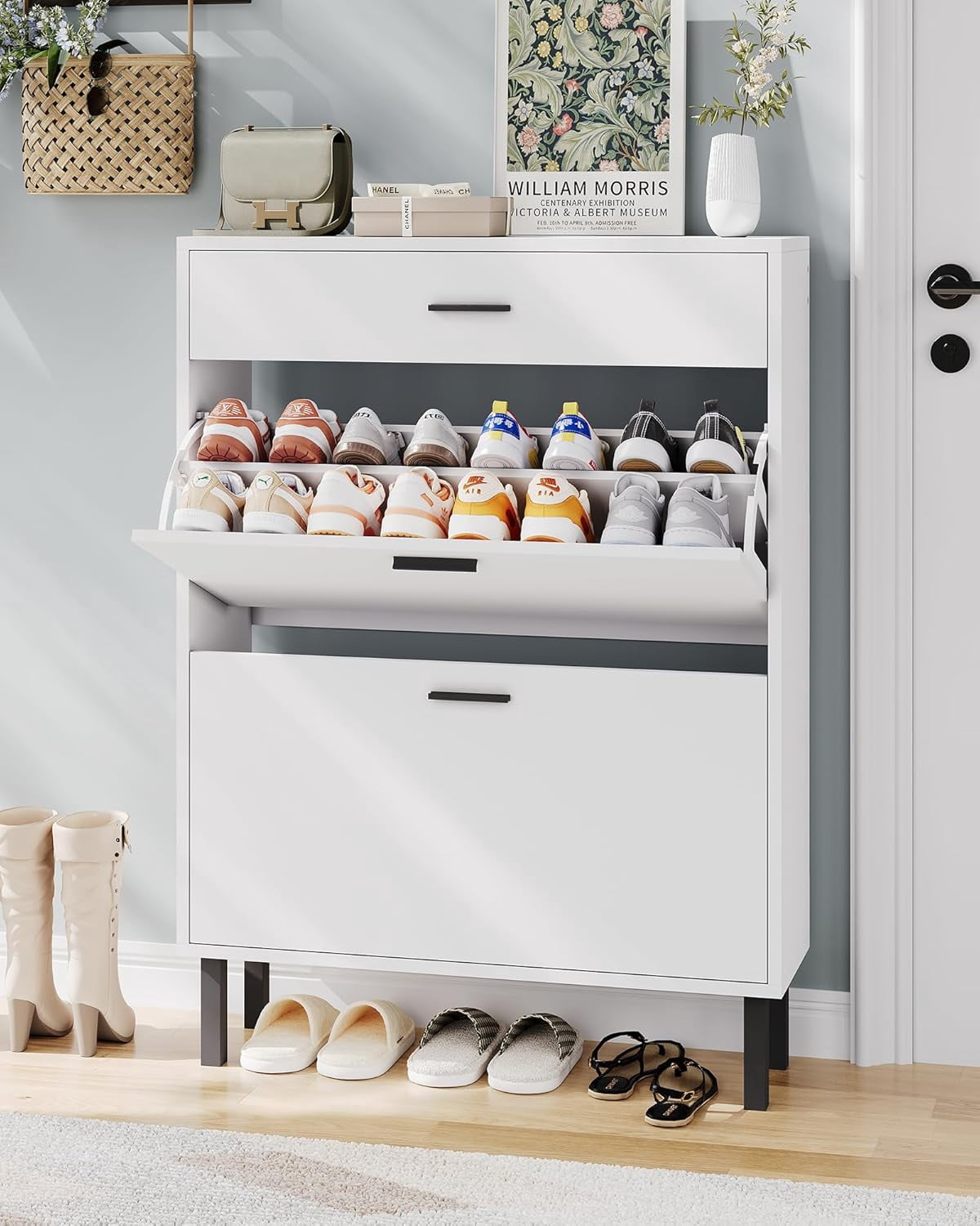 Narrow Shoe Cabinet Storage for Entryway, 3 Drawers, Freestanding Shoe ...