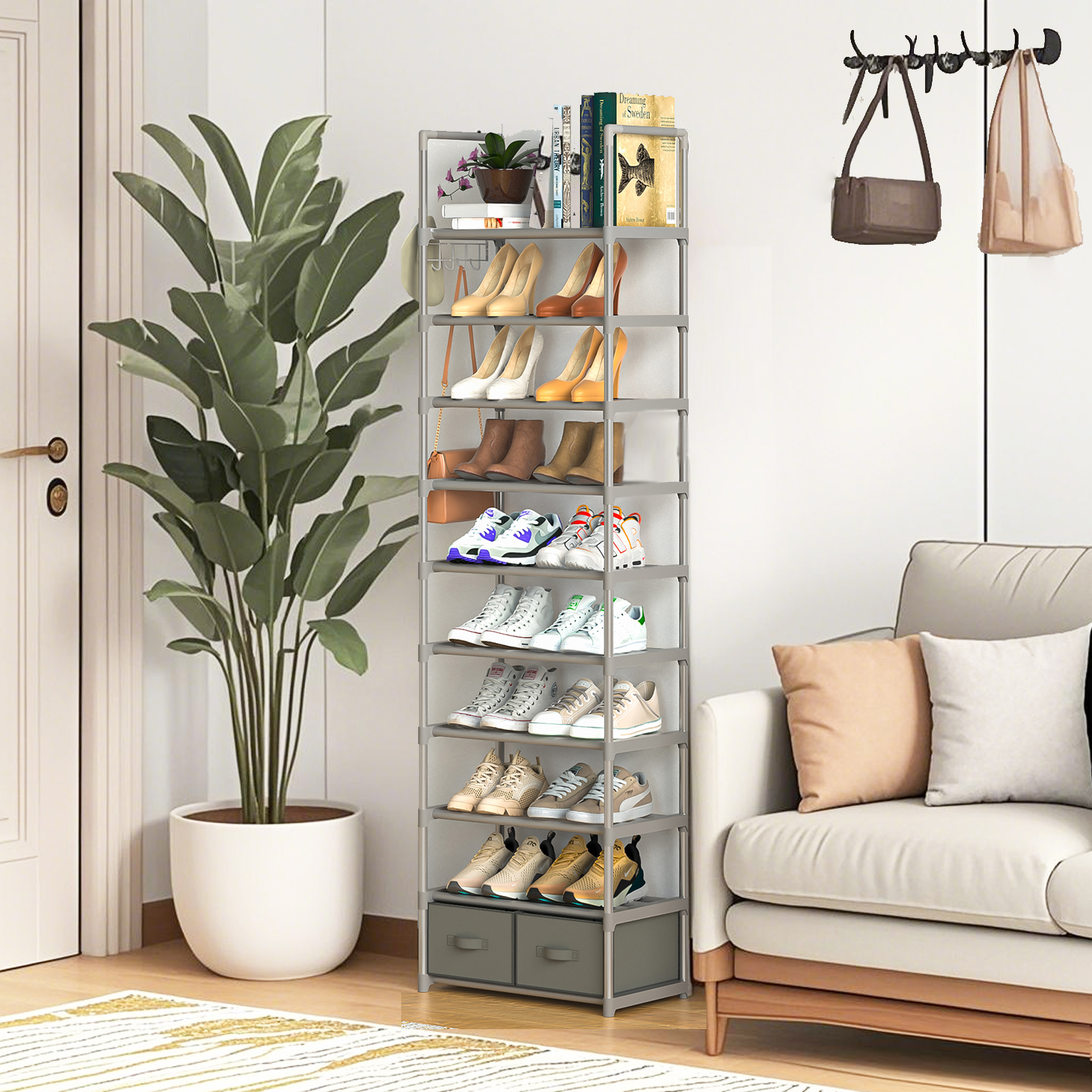 Shoe Rack, Sturdy Metal Shoe Rack Organizer,Narrow Shoe Rack,Shoe Racks ...