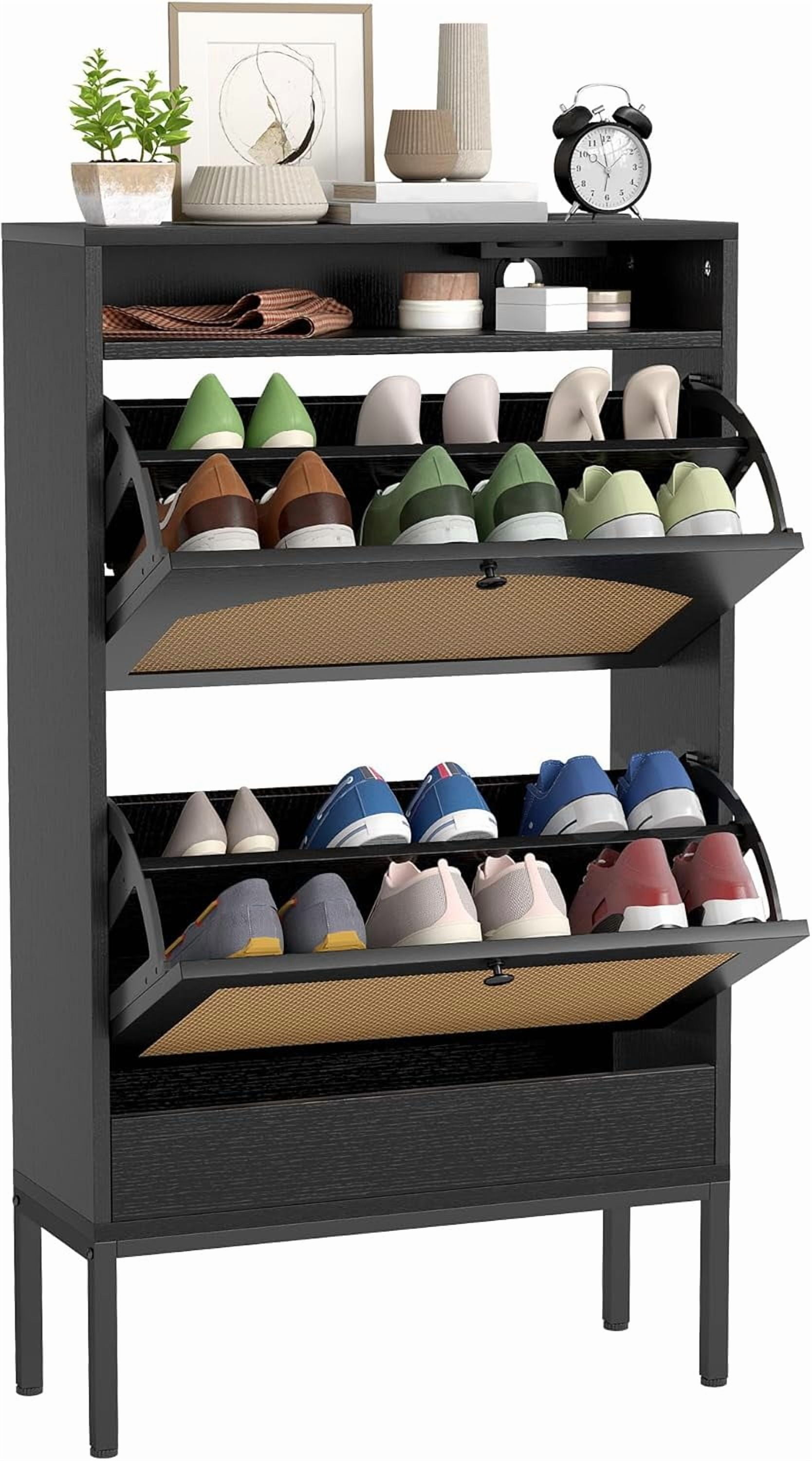 Narrow Shoe Storage Cabinet with 2 Rattan Flip Drawers, Shoe Cabinet ...