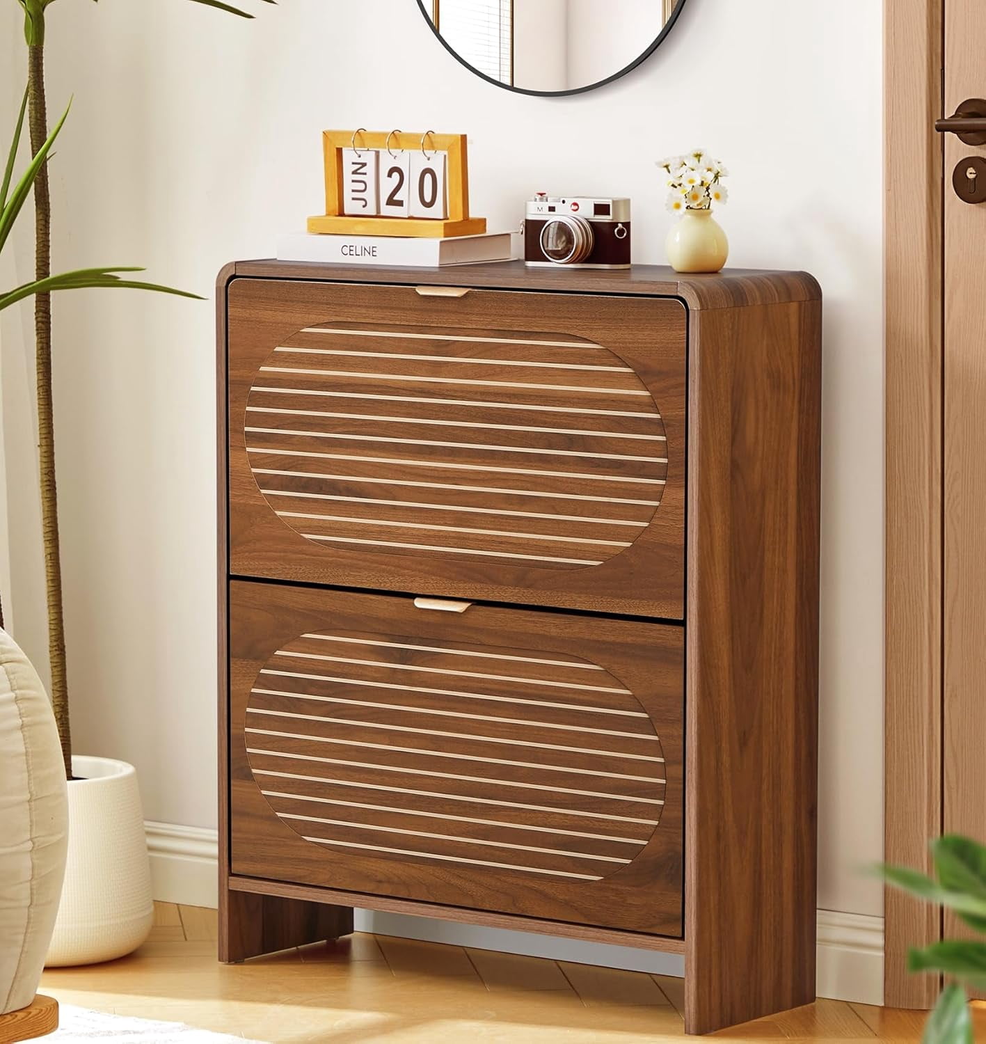 Narrow Shoe Storage Cabinet for Entryway with 2 Flip Drawers ...