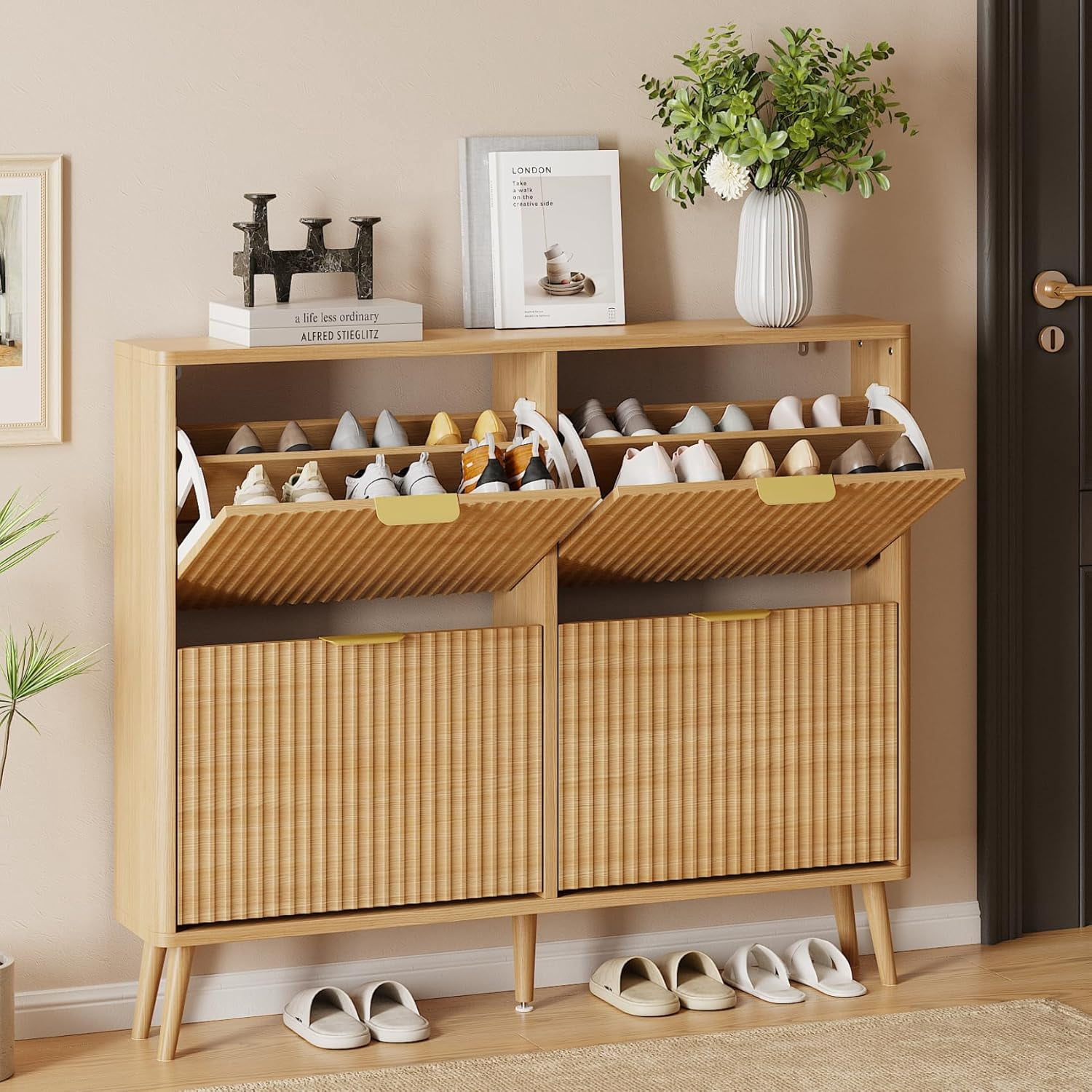 Narrow Shoe Storage Cabinet, Freestanding Shoe Cabinet Organizer for ...
