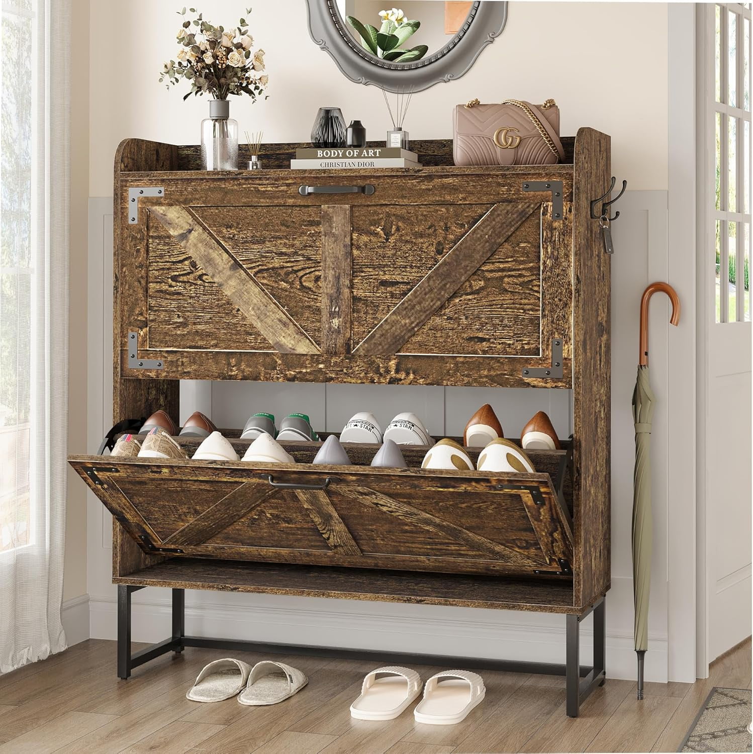 Narrow Shoe Storage Cabinet, Hidden Shoe Cabinet with 4 Wooden Legs,31. ...
