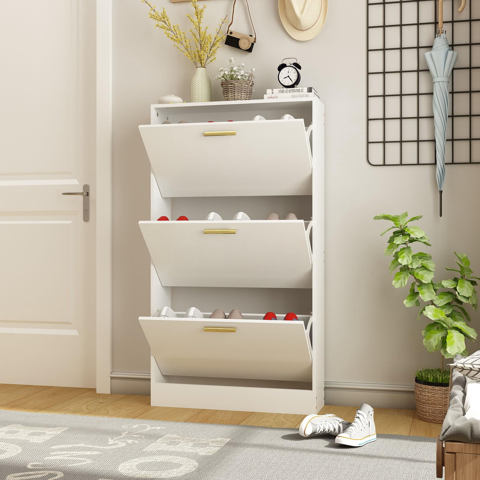 Narrow Shoe Storage Cabinet, Shoe Cabinet for Entryway with 3 Flip ...