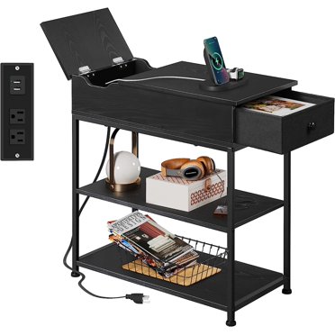 Oumilen End Table with Drawer and Charging Station, Brown - Walmart.com